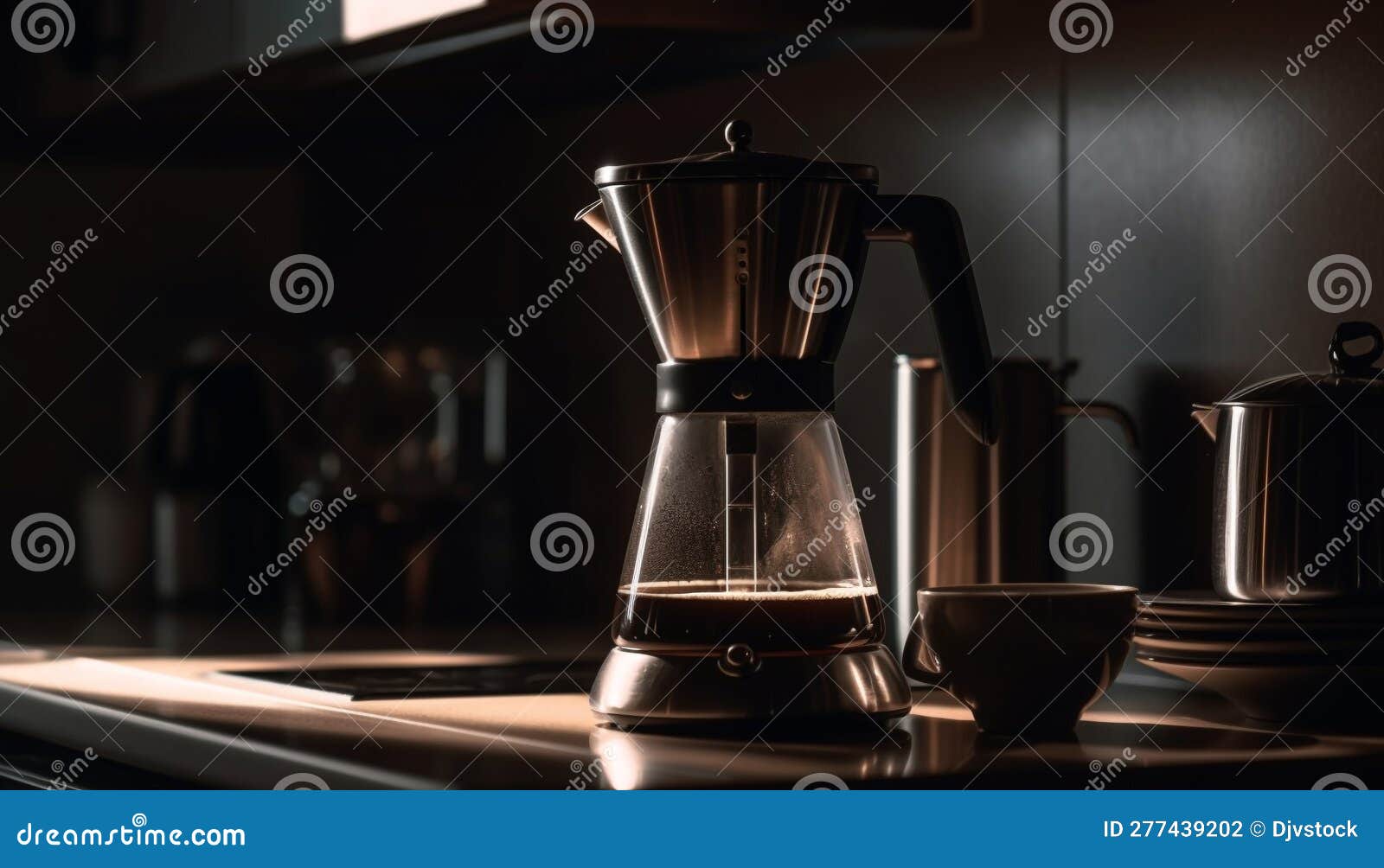 Stainless Steel Espresso Maker Prepares Fresh Caffeine Generated by AI ...