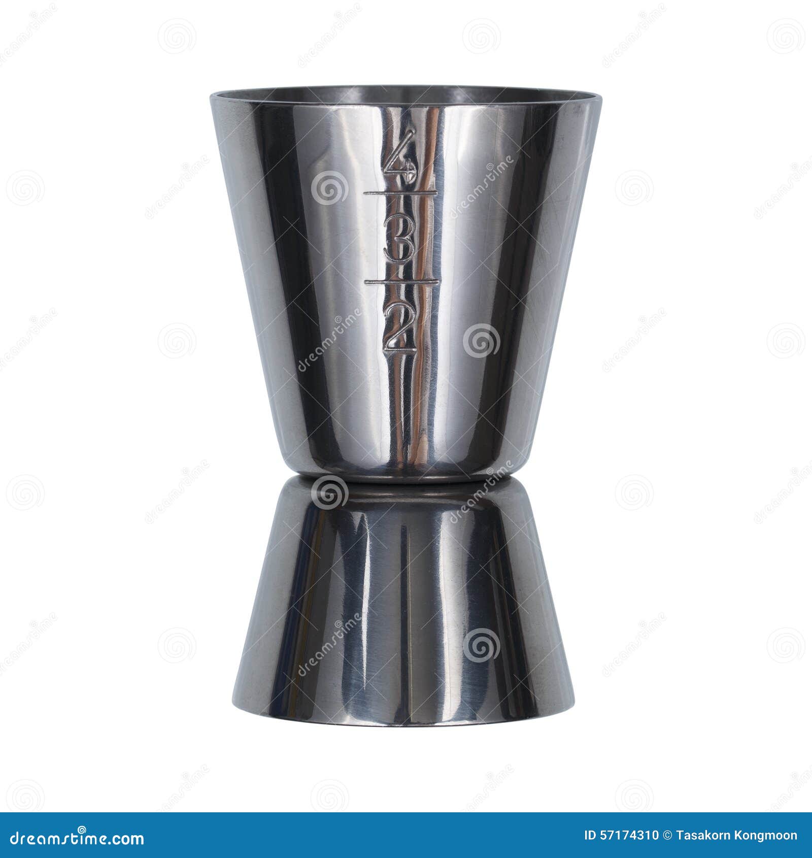 Stainless Steel Jigger Isolated on White Stock Photo - Image of liquid ...