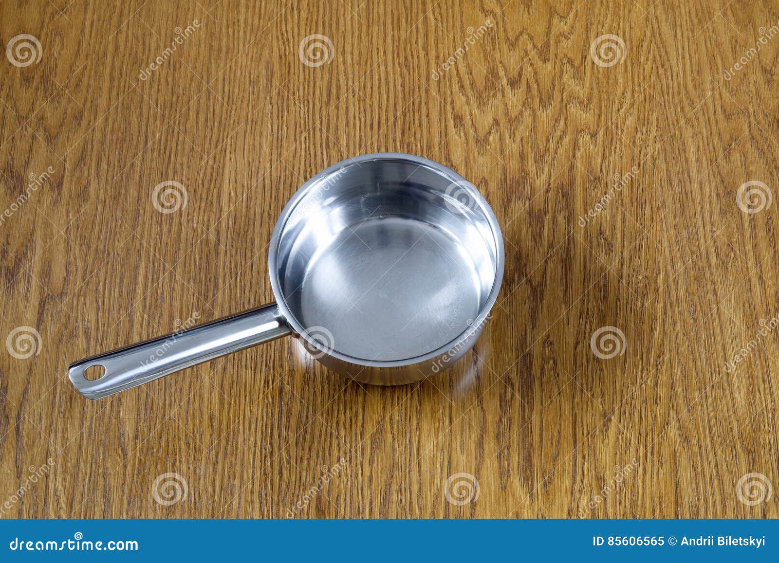 Stainless Steel Kitchen Cooking Pot on Wooden Texture Background Stock ...