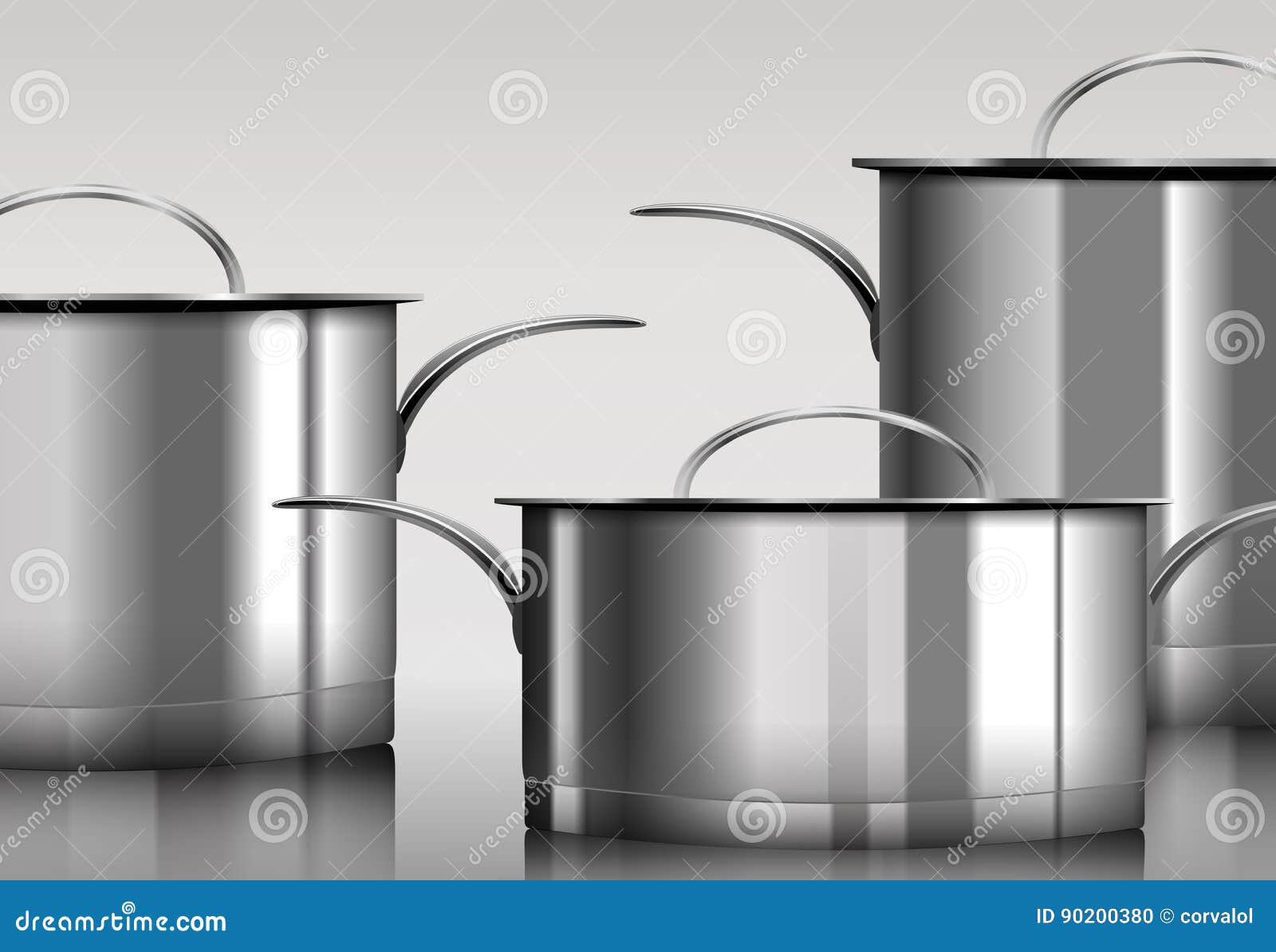 Stainless Steel Metal Cooking Pans Vector. Stock Vector - Illustration ...