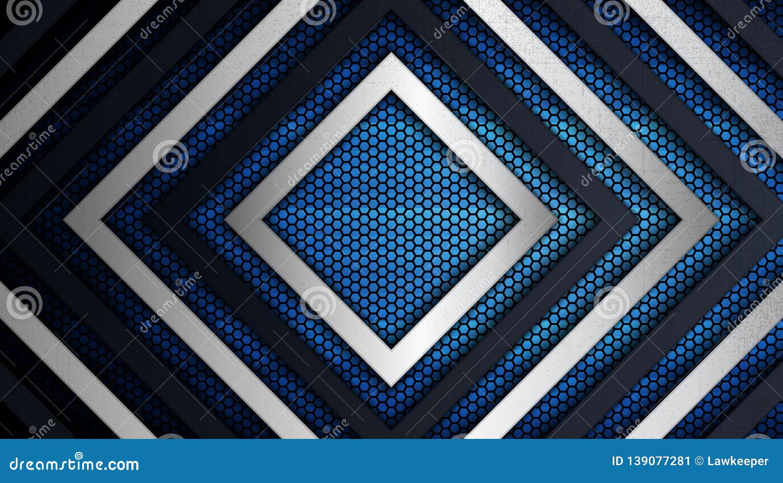 Stainless Steel Metal Panel and Hexagonal Grid Pattern Over Blue Light ...