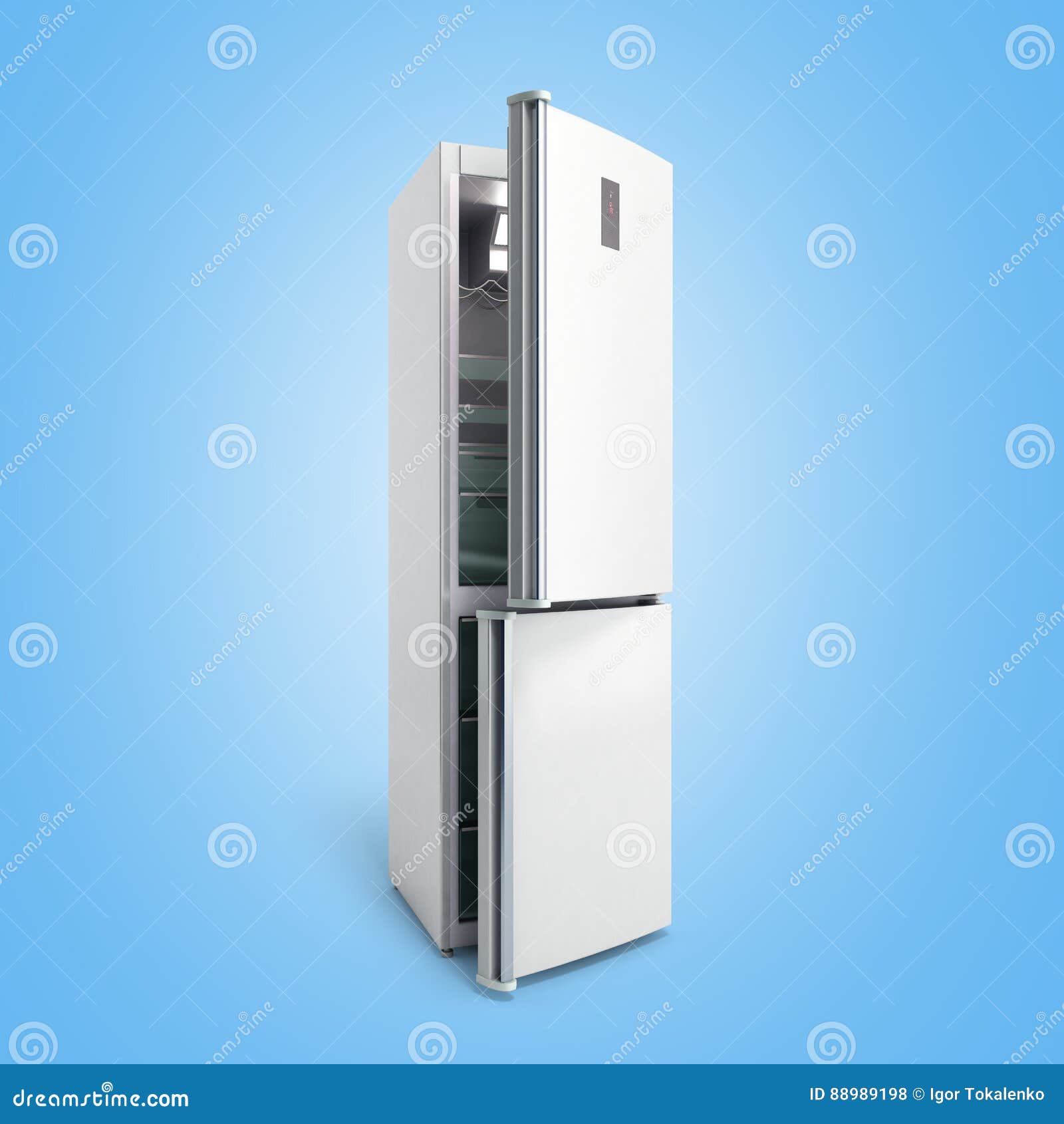 Stainless Steel Modern Open Refrigerator on Blue Gradient 3d Ill Stock ...