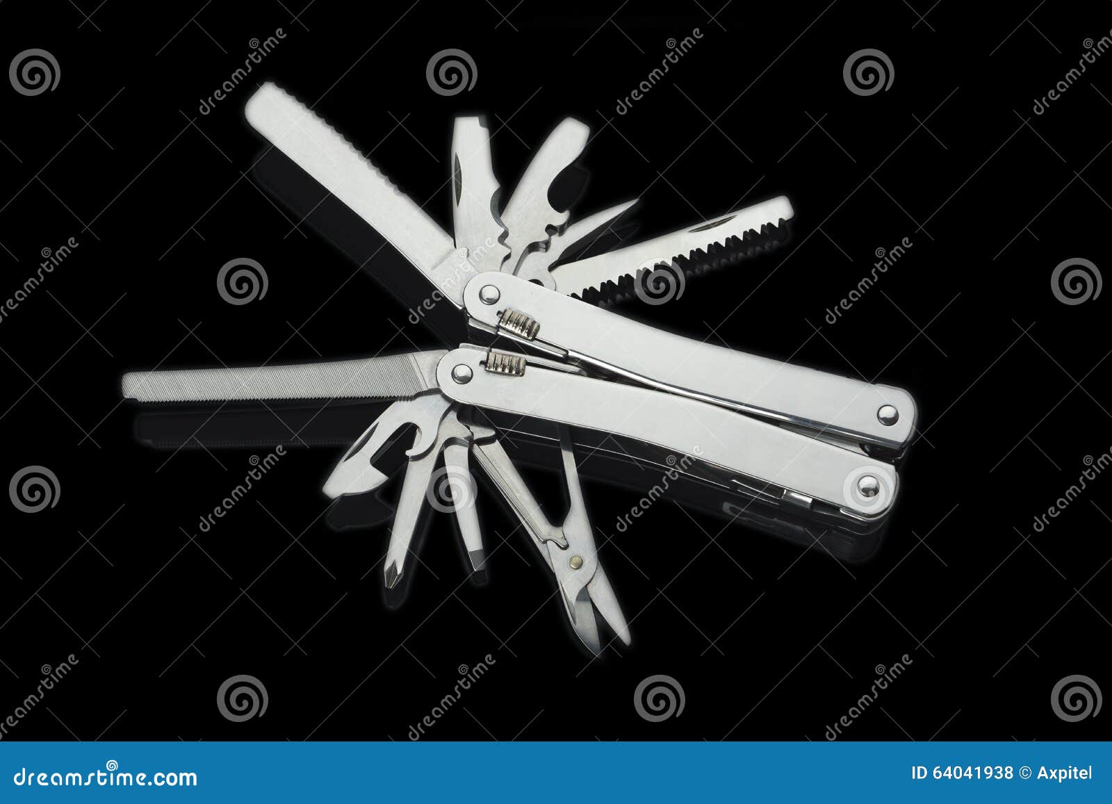 Stainless Steel Multitool on Black Stock Photo - Image of opener ...