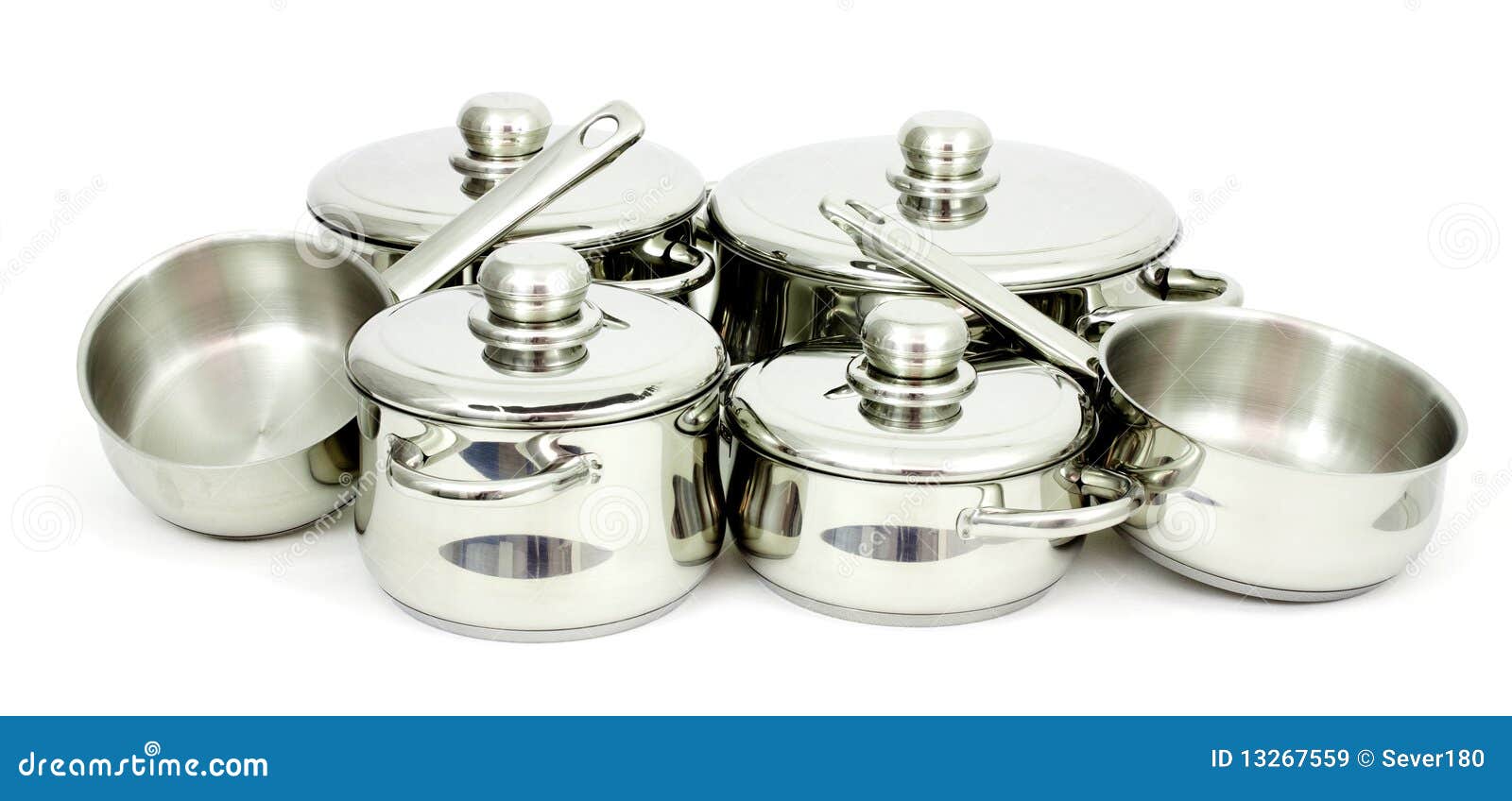 Stainless steel pans stock image. Image of dishes, stainless - 13267559