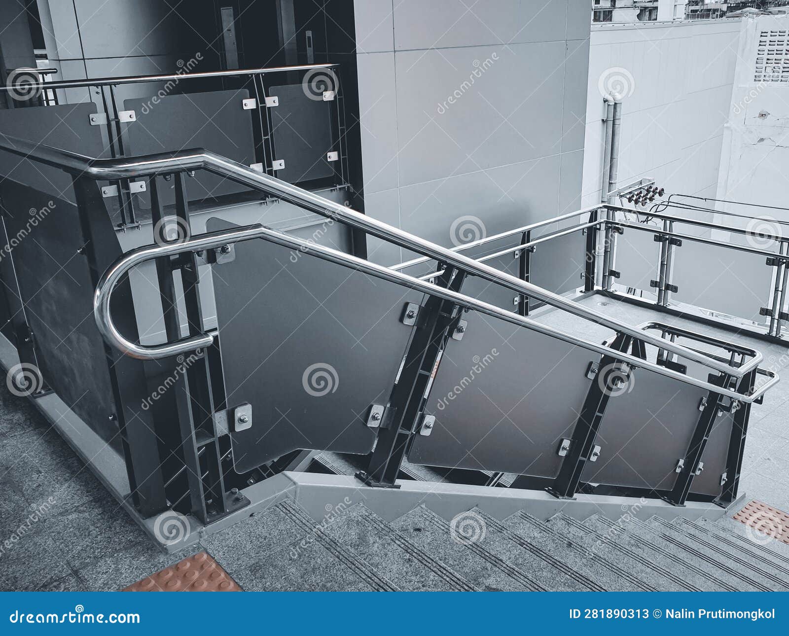 Stainless Steel Railing at Station. Fall Protection Stock Image - Image ...
