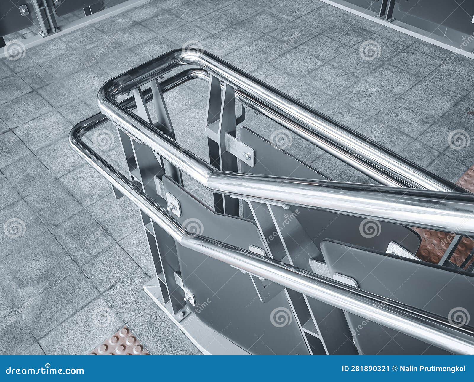Stainless Steel Railing at Station. Fall Protection Stock Image - Image ...