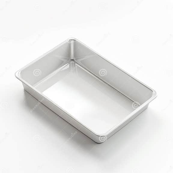 Stainless Steel Rectangular Baking Pan on White Surface Stock ...