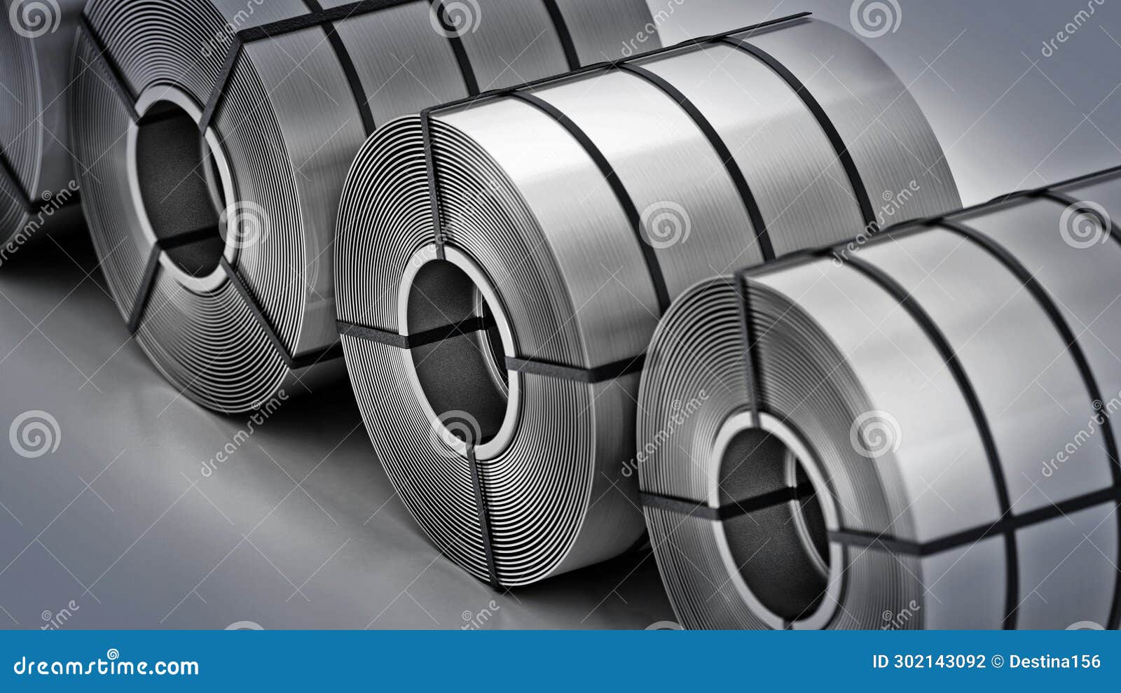 Stainless Steel Rolls in a Row. 3D Illustration Stock Illustration ...