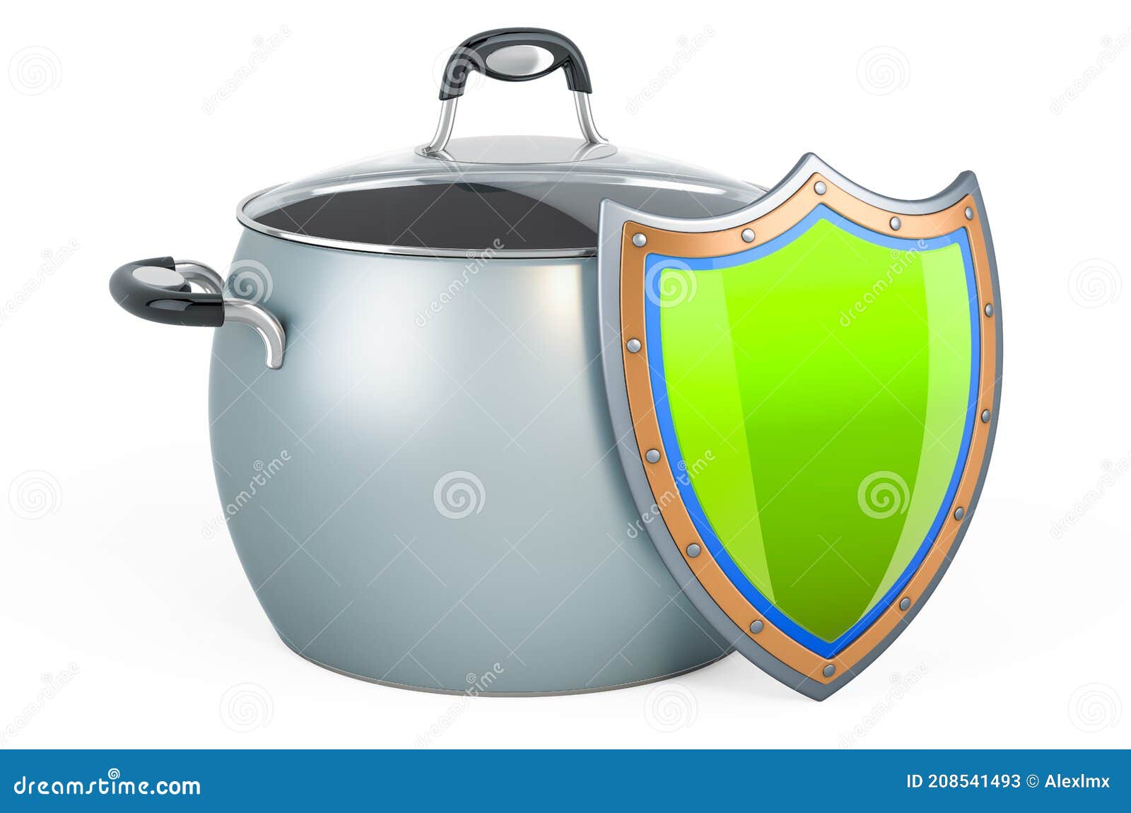 Stainless Steel Stock Pot with Shield, 3D Rendering Stock Illustration ...