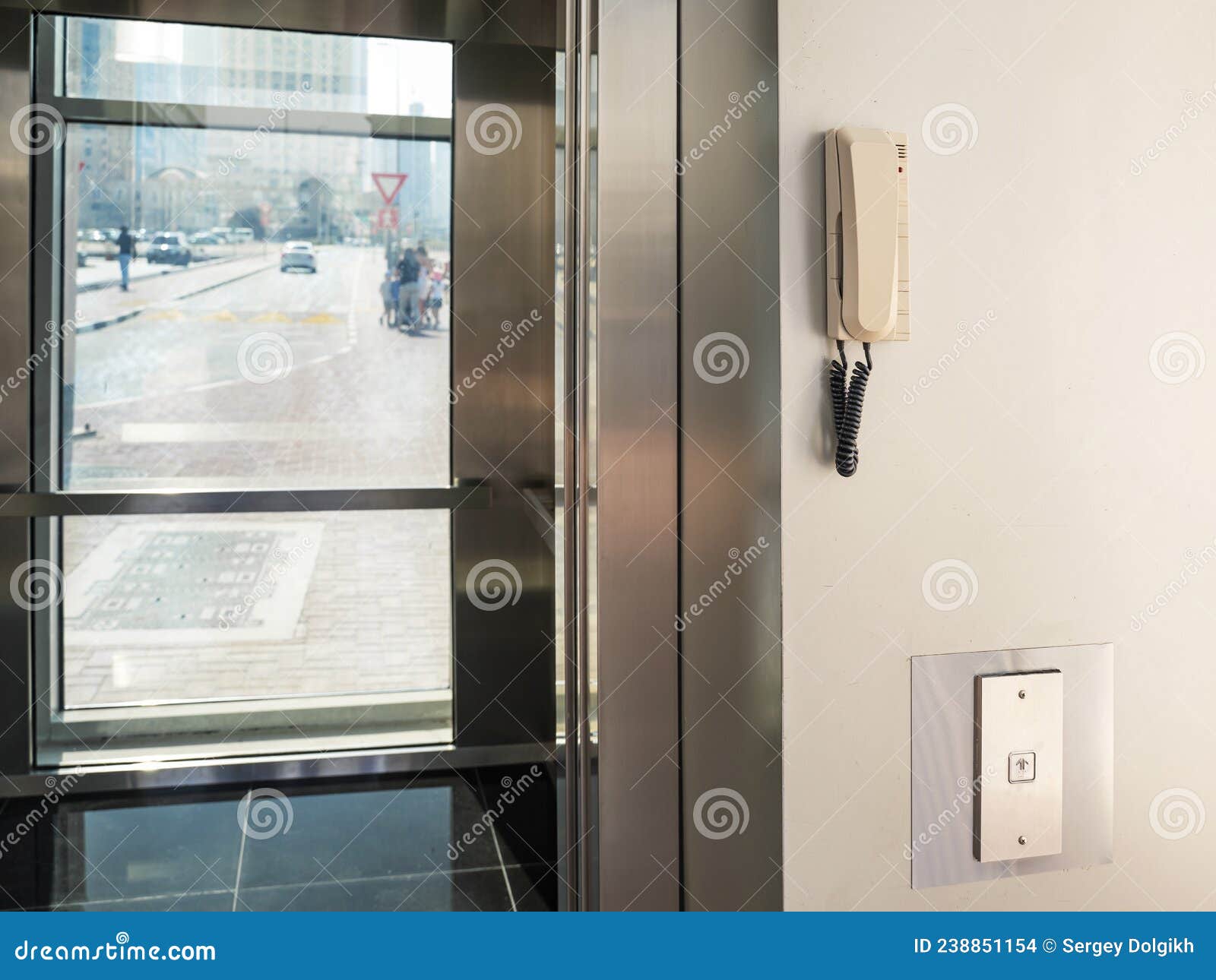 Stainless Steel Street Elevator Doors Open Stock Photo - Image of ...