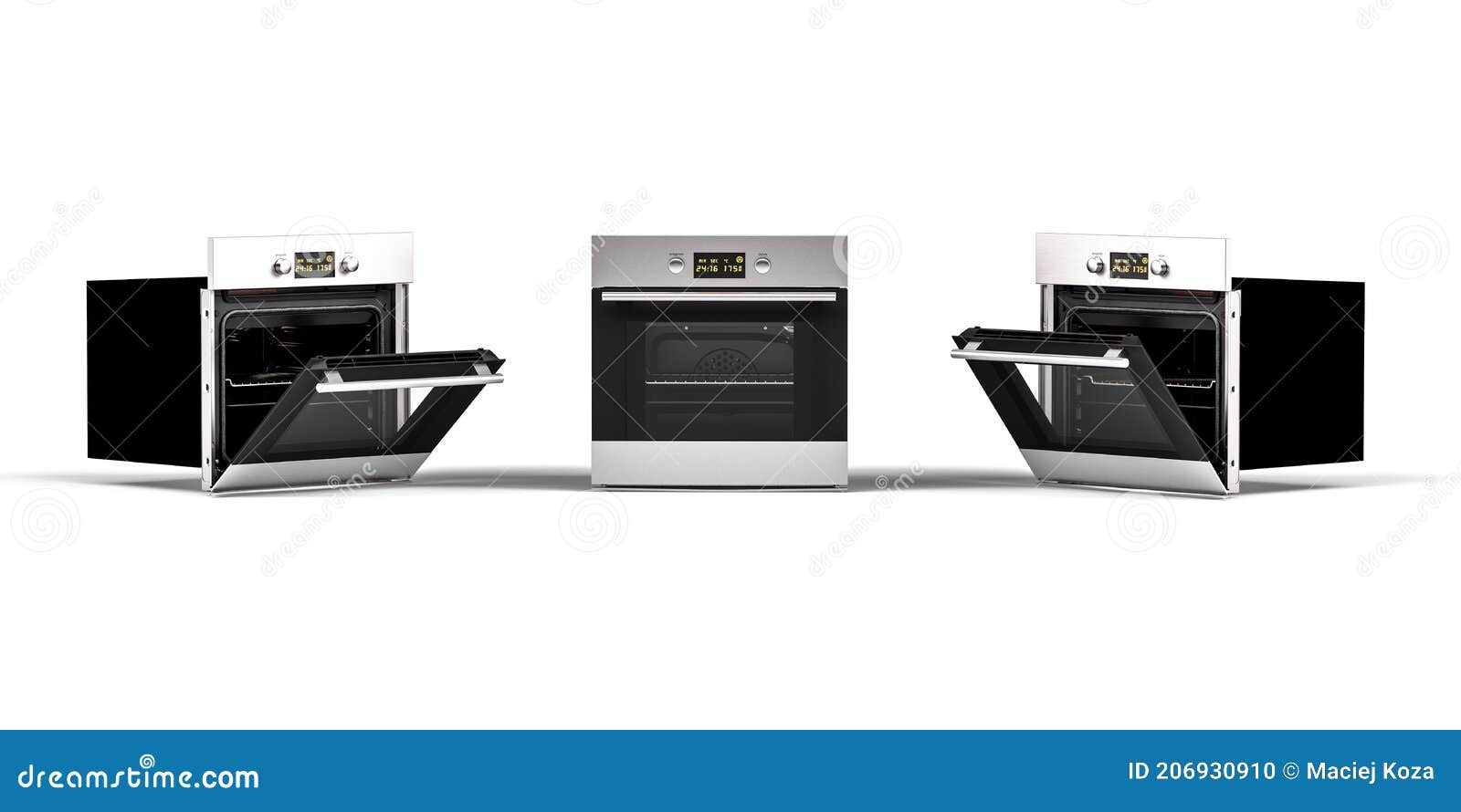 Stainless Steel Wall Oven with Display on White Background - 3D Render ...