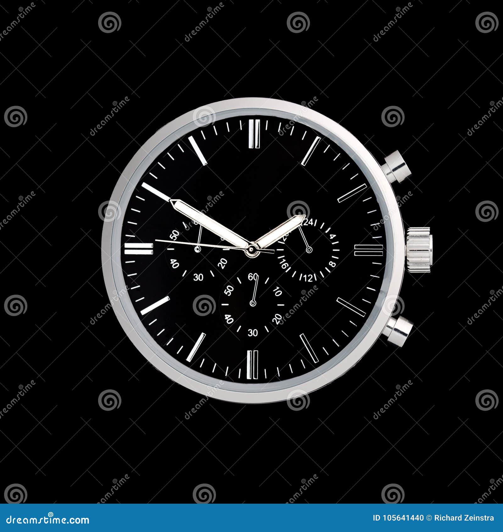 Stainless Steel Watch Front with Black Dial Stock Photo - Image of ...