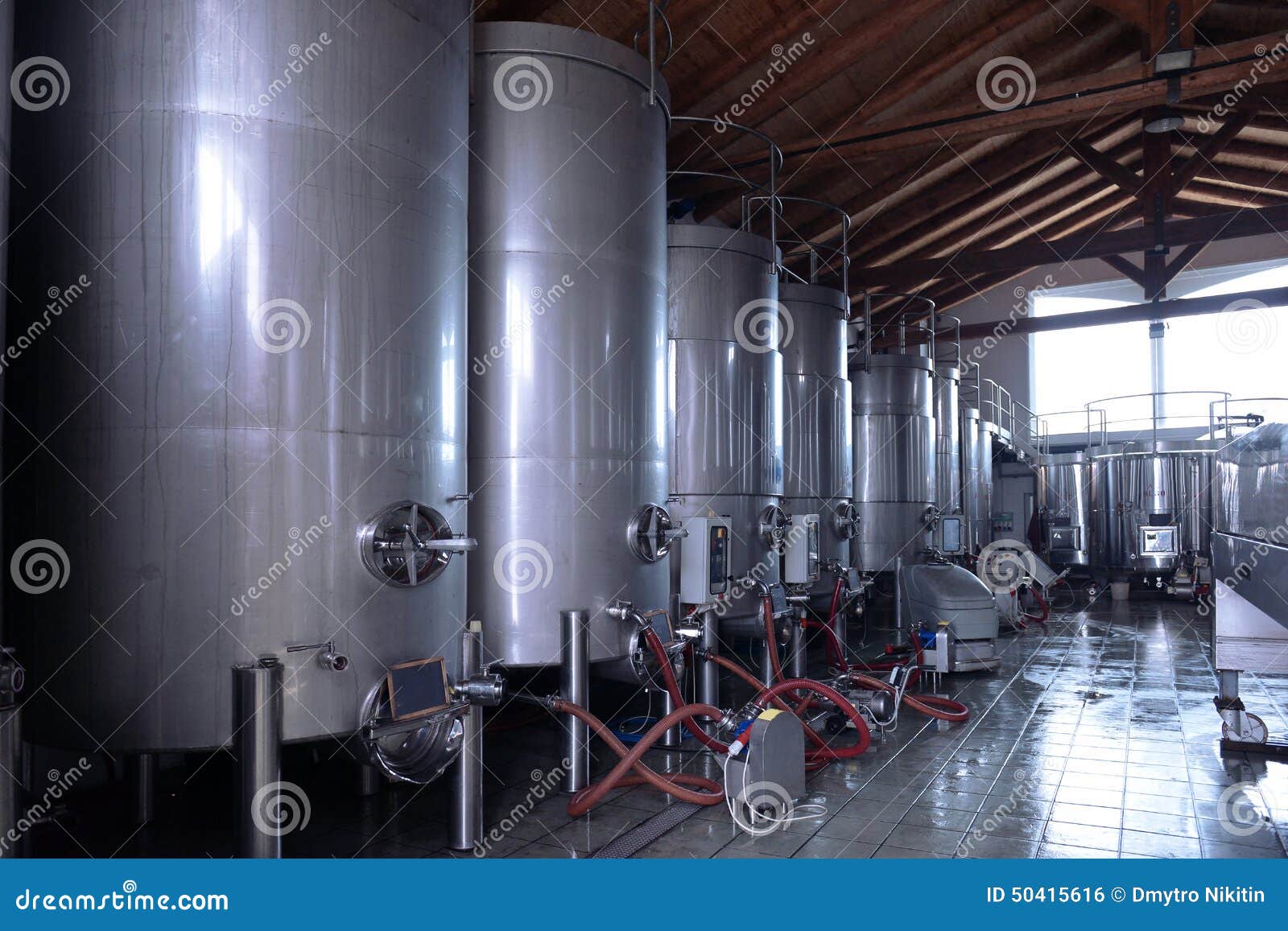 Stainless Steel Wine Vats in a Row Stock Photo - Image of factory ...