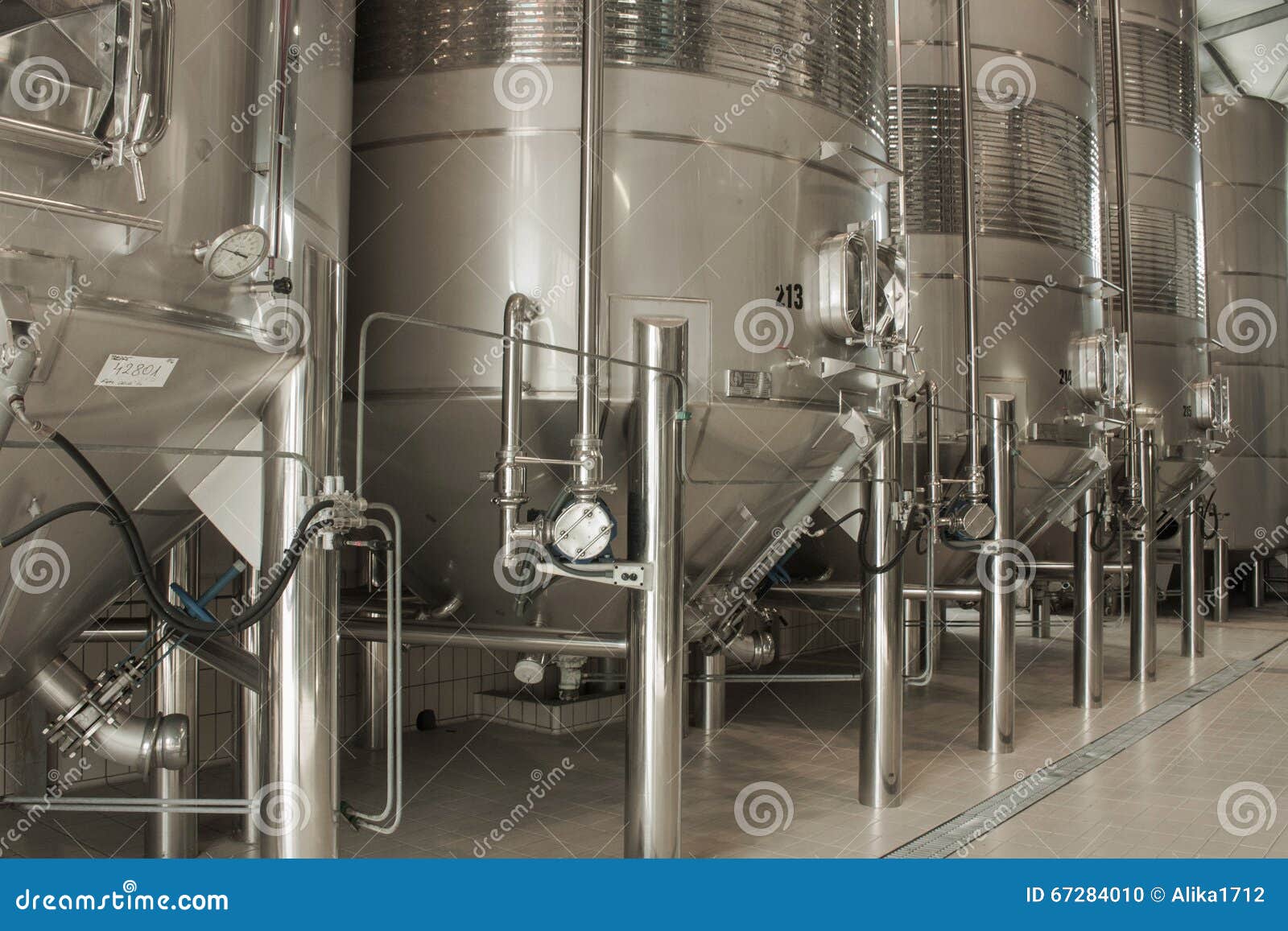Stainless Steel Wine Vats in a Row Inside the Winery Stock Photo ...