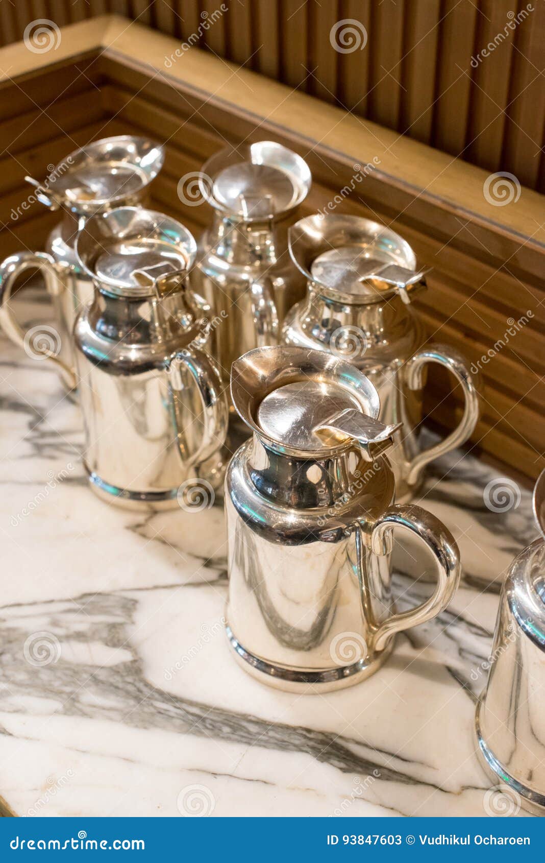 Stainless Tea and Coffee Jugs Stock Image - Image of milk, reflection ...