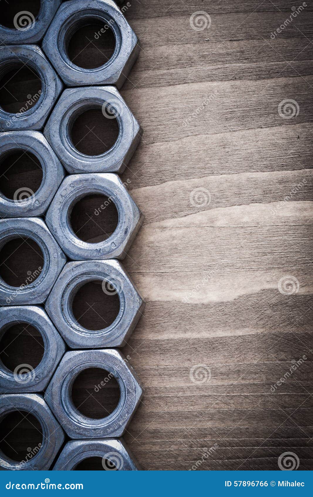 Stainless Threaded Construction Nuts on Vintage Wooden Board Con Stock ...