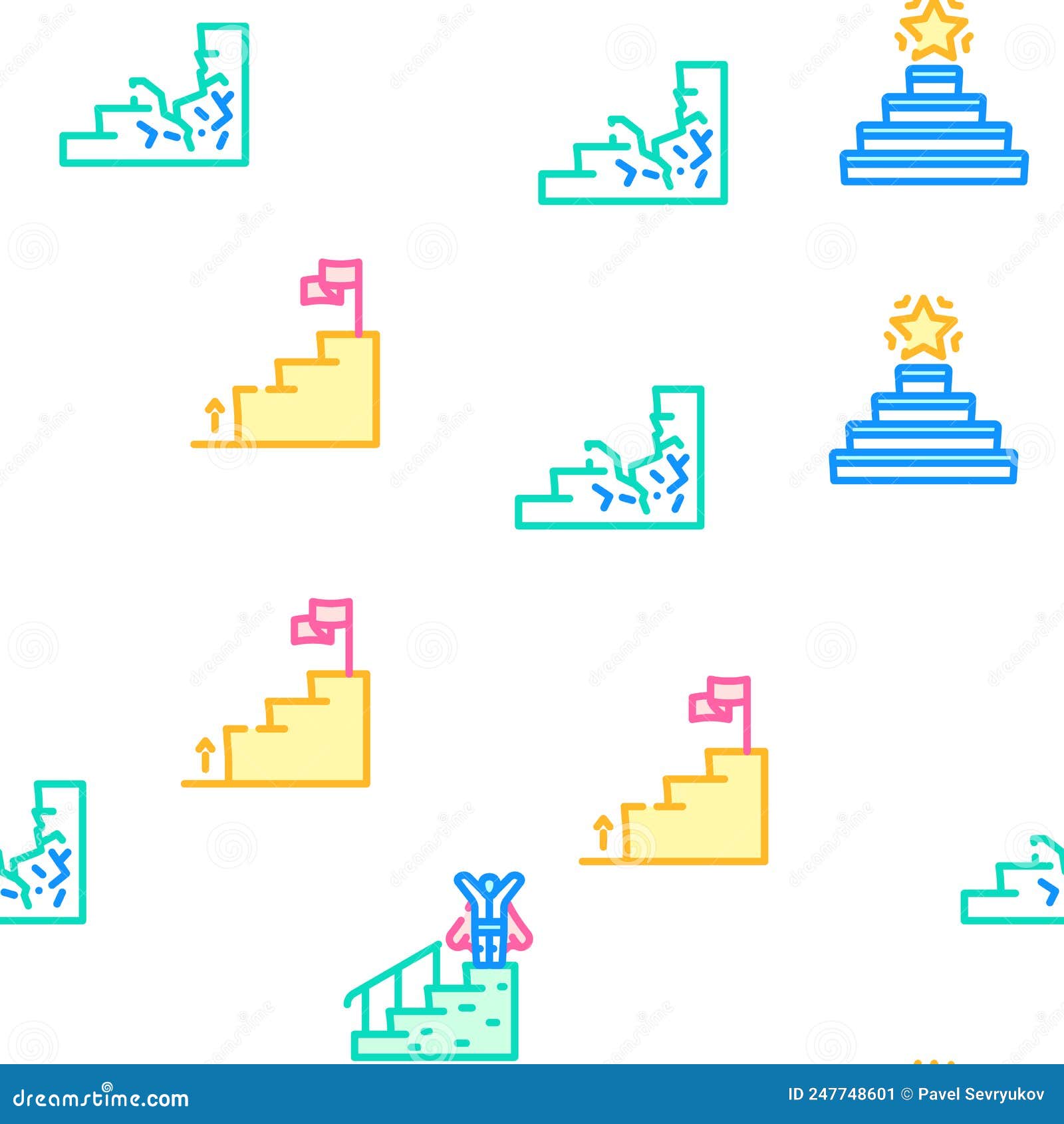 Stair and Achievement Vector Seamless Pattern Stock Illustration ...
