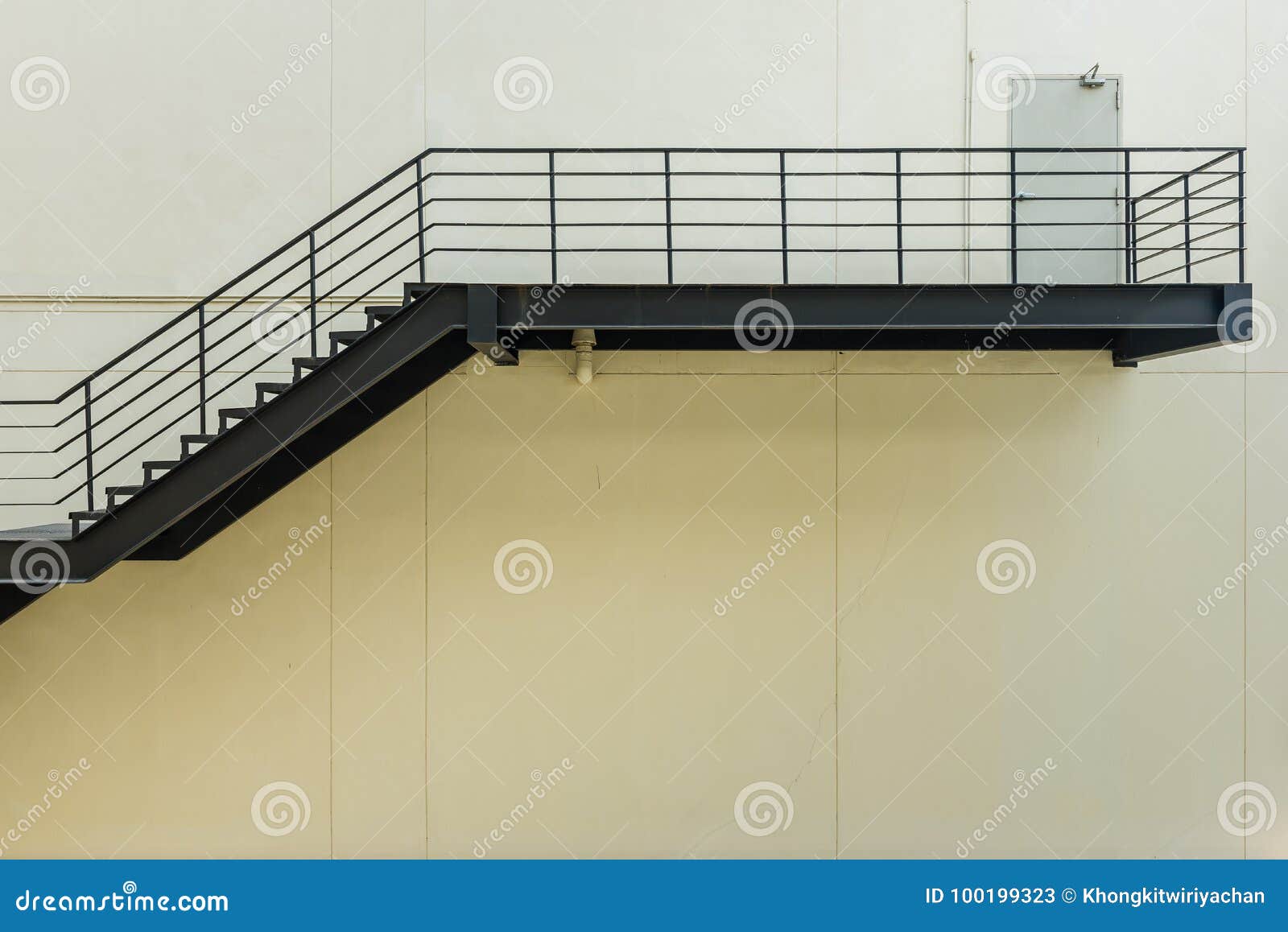 Stair for Fire Escape with the Steel Railing and Ladder Stock Image ...