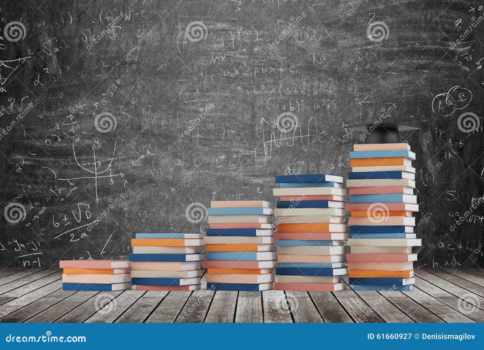 A Stair is Made of Colourful Books. a Graduation Hat is on the Final ...