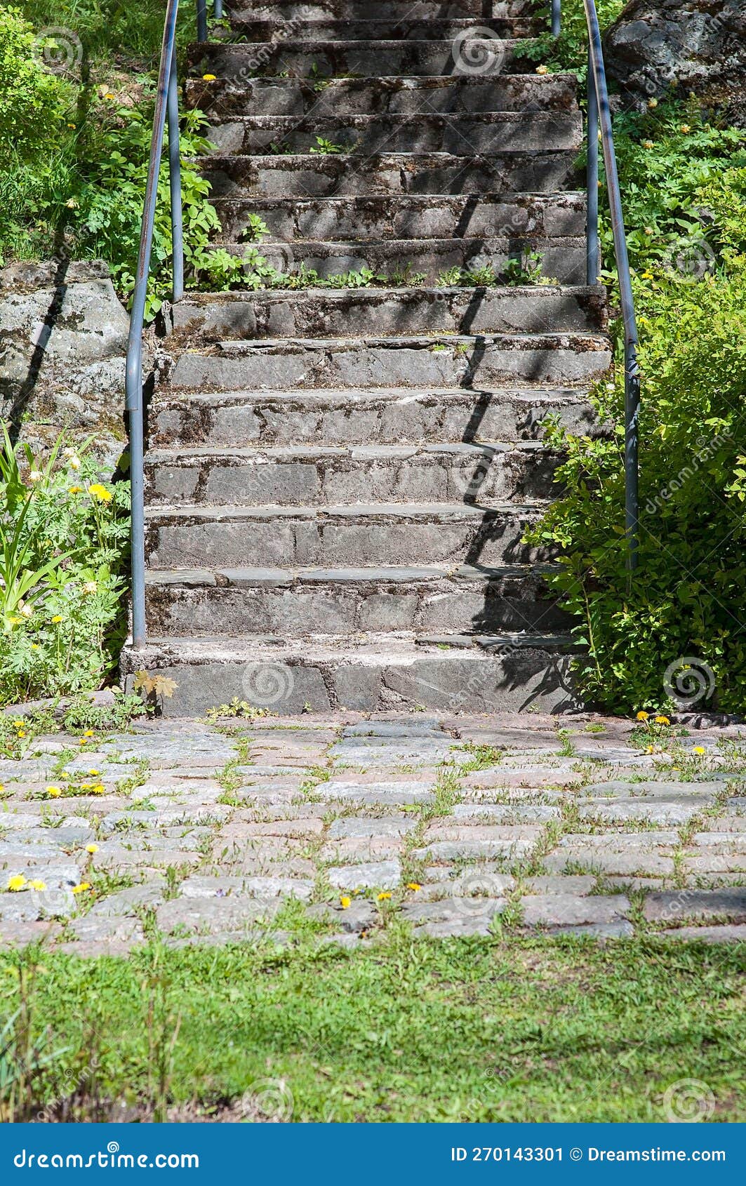 Stair Structure of Concrete with Slate Stones and Iron Railing. Stone ...