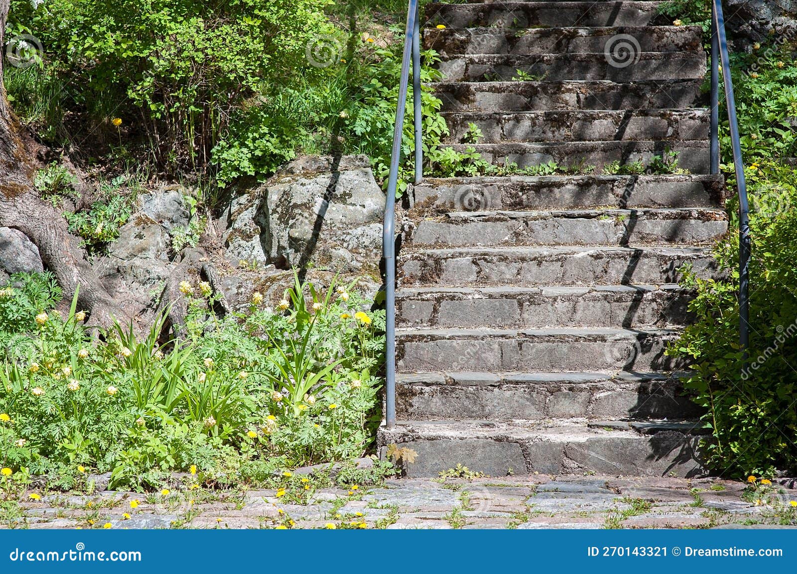 Stair Structure of Concrete with Slate Stones and Iron Railing. Stone ...