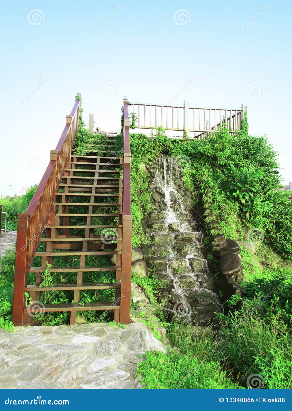 Stair and waterfall stock photo. Image of natural, garden - 13340866
