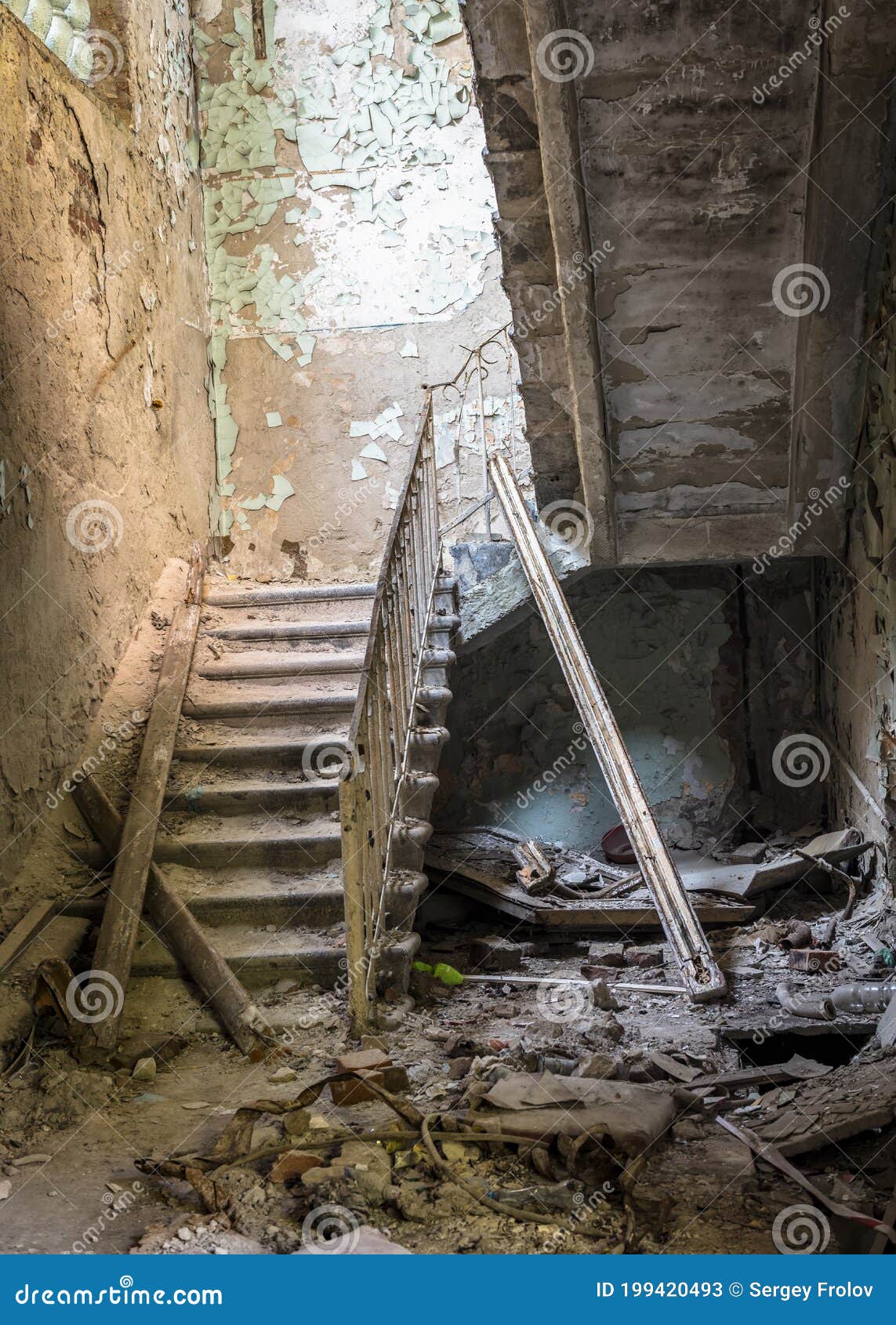 Staircase in an Abandoned Building in the Ruins Stock Image - Image of ...