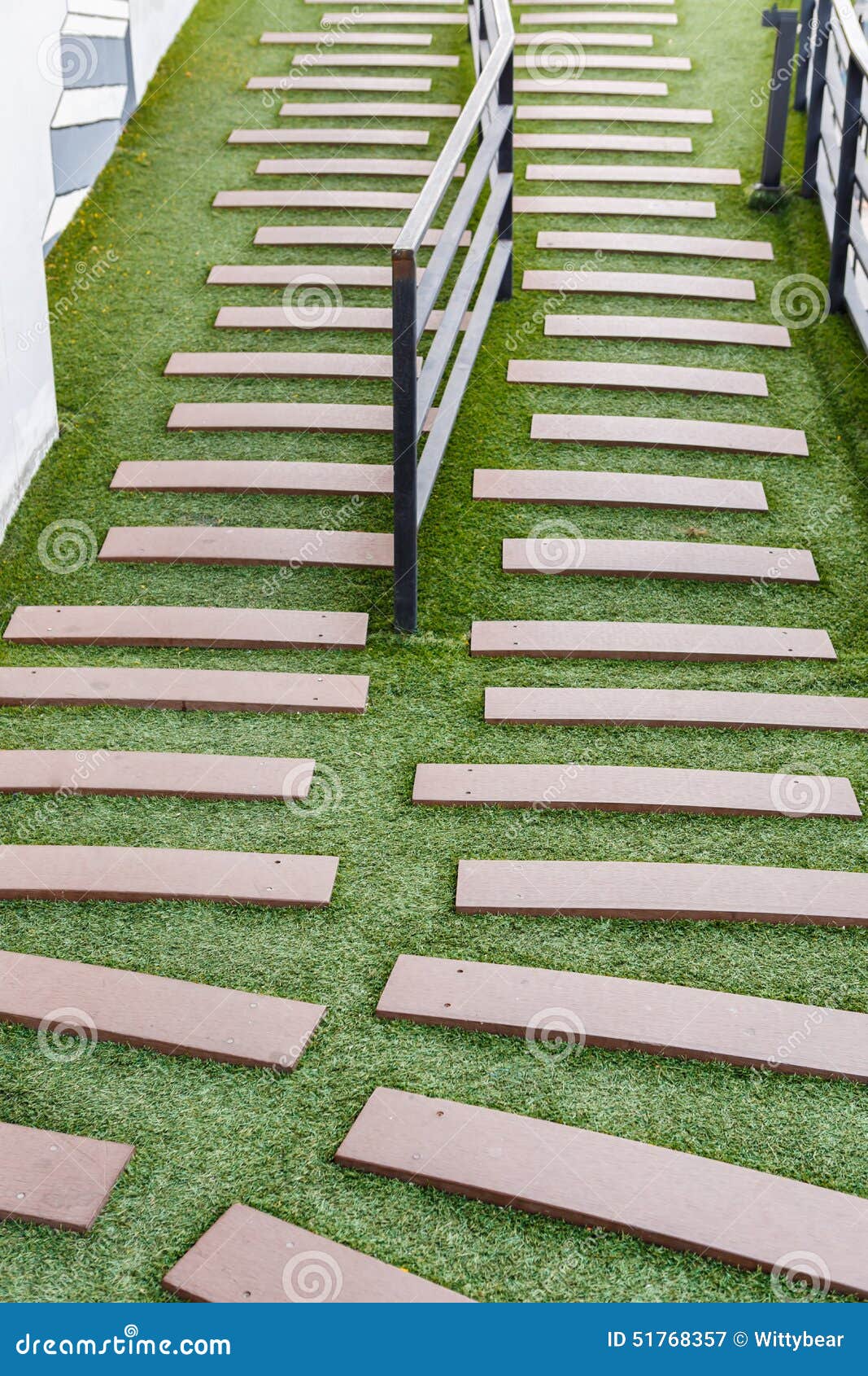 Staircase Artificial Grass with Wooden Stock Image - Image of gardening ...