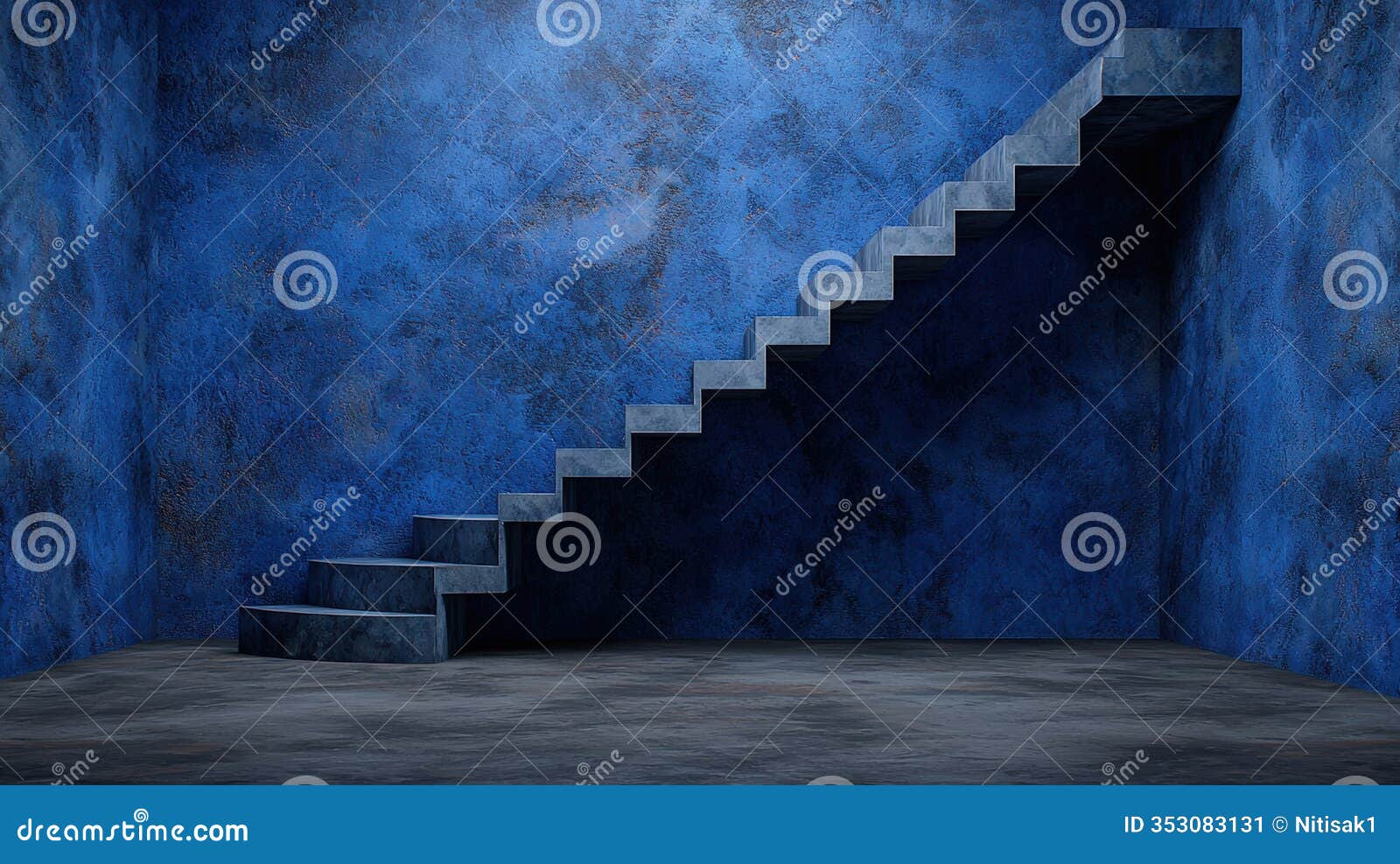Staircase in a Blue Textured Wall Interior Adding Depth and Perspective ...