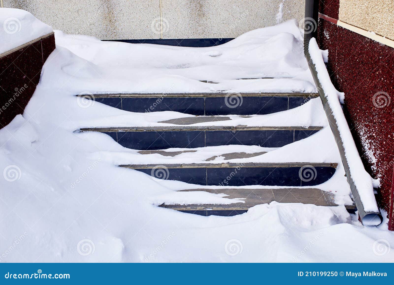 Staircase of the Building, Covered with Snow after a Heavy Snowfall ...