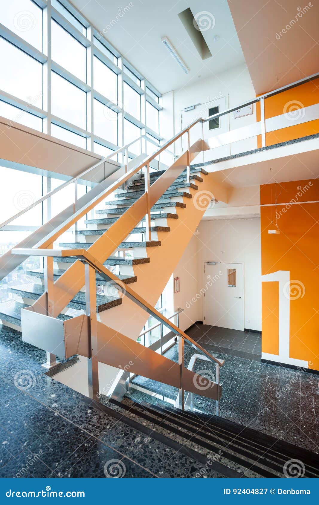 Staircase in an building stock image. Image of handrail - 92404827