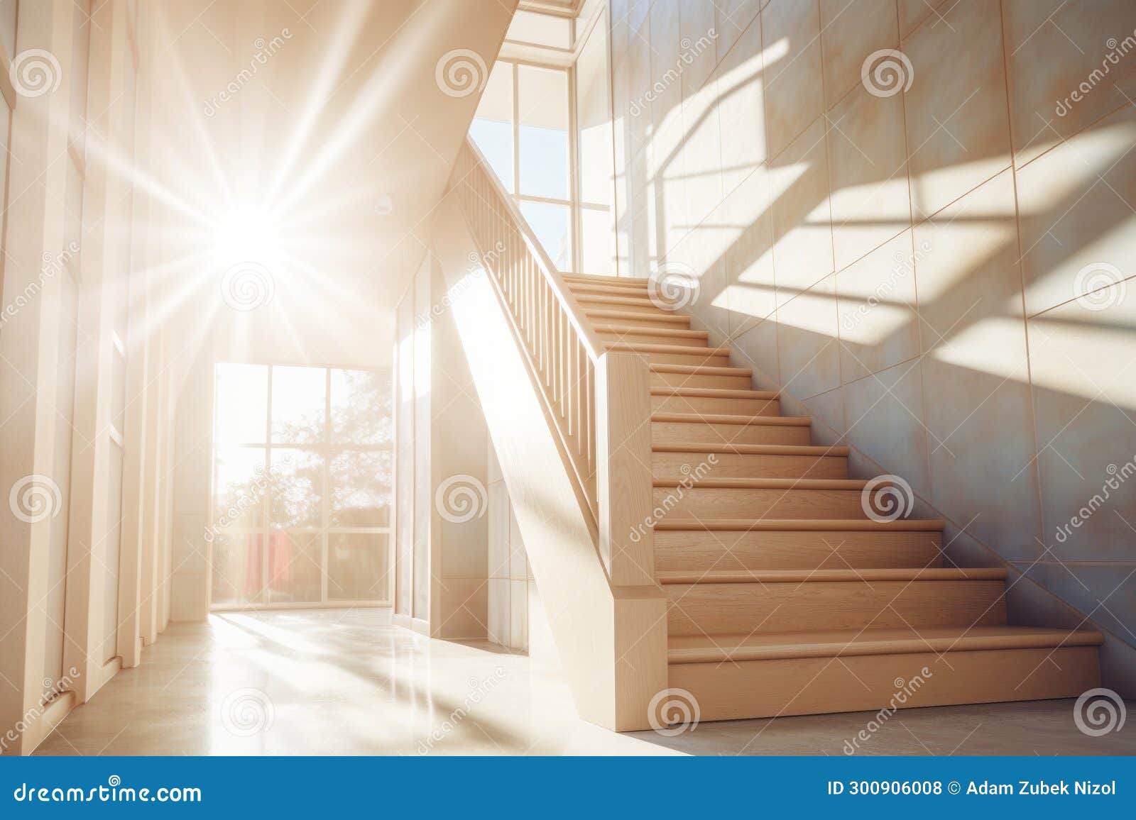 A Staircase in a Building with Sun Shining through the Window Stock ...