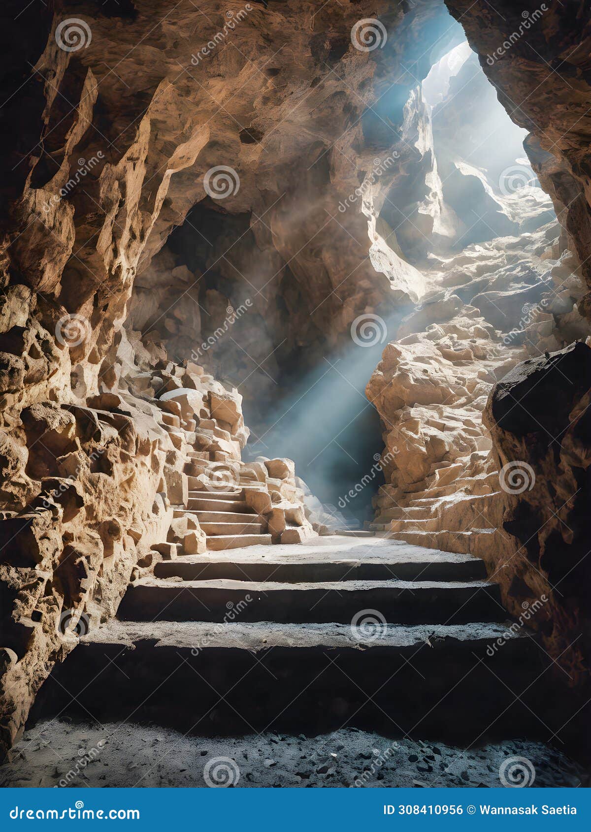 Staircase in a Cave with Light Rays Stock Illustration - Illustration ...