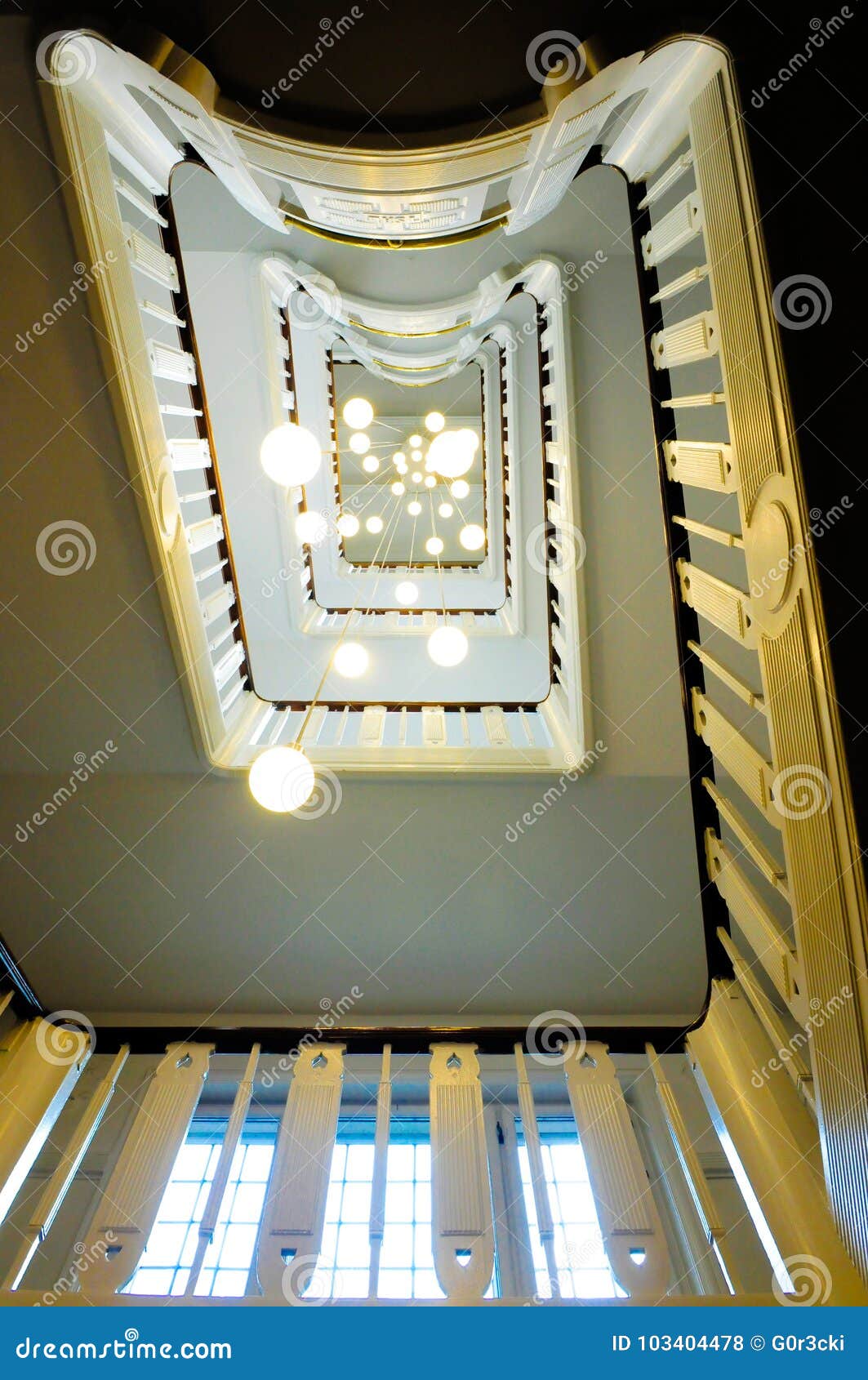 Staircase and Ceiling Lamps in Perspective Stock Photo - Image of ...