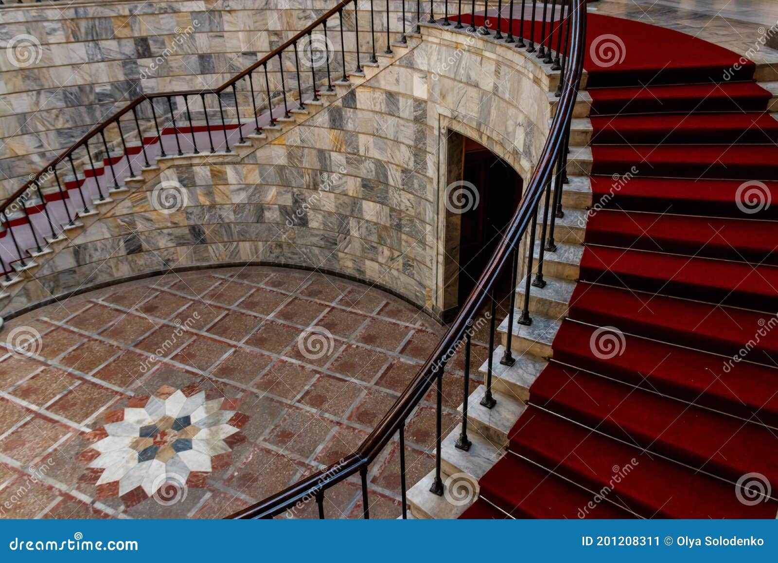 Staircase Covered with Red Carpet in Lobby Stock Image - Image of decor ...