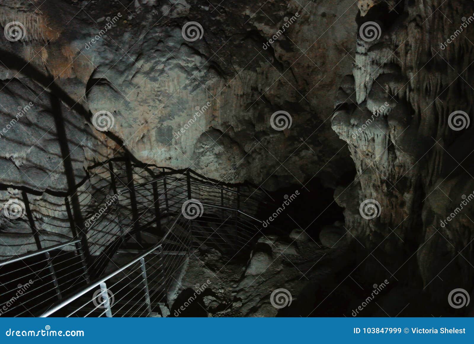 Staircase Going Deep into the Cave, Beautiful Illuminated Format Stock ...