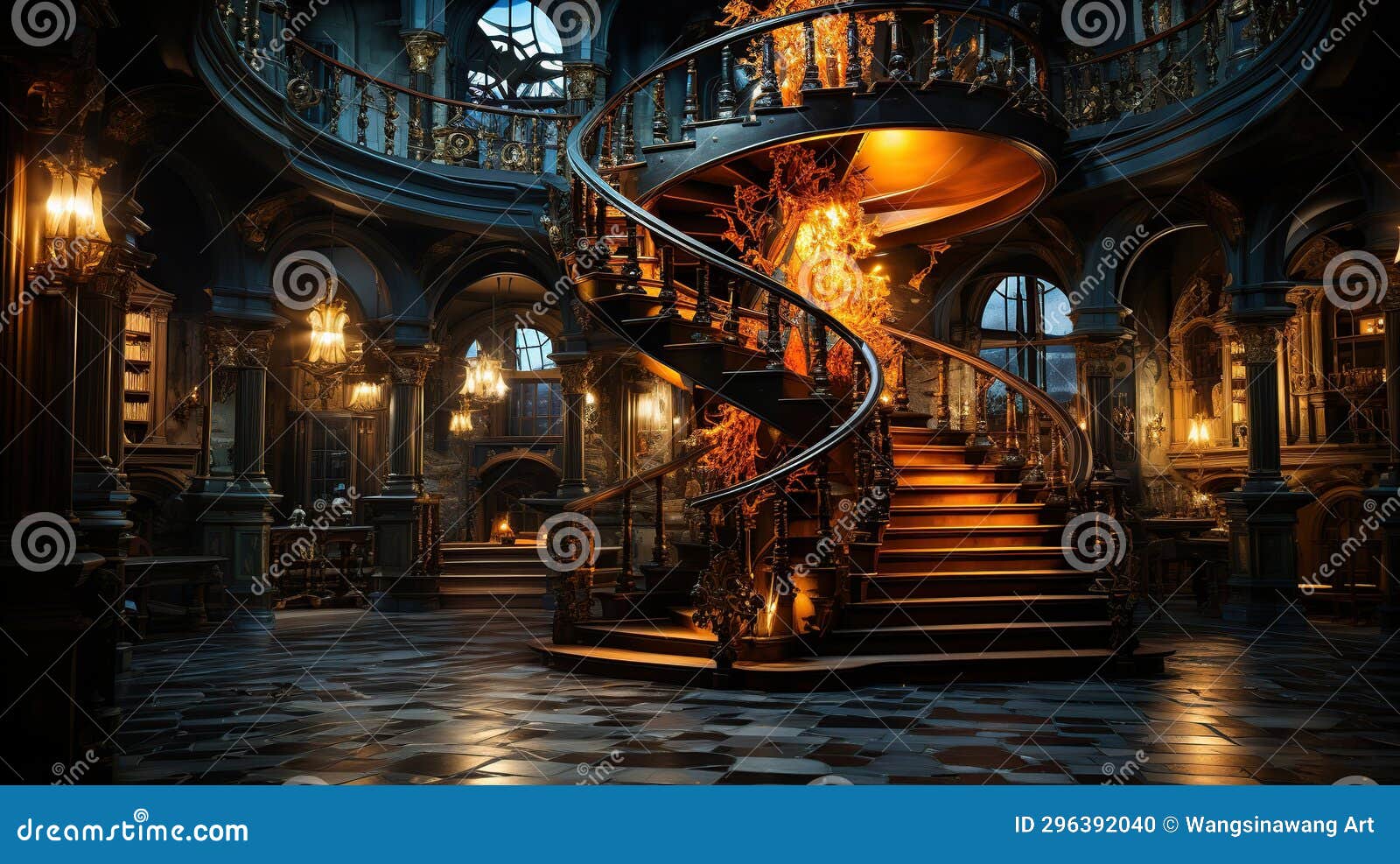 Staircase in the Gothic Style. the Interior of the Castle Stock ...