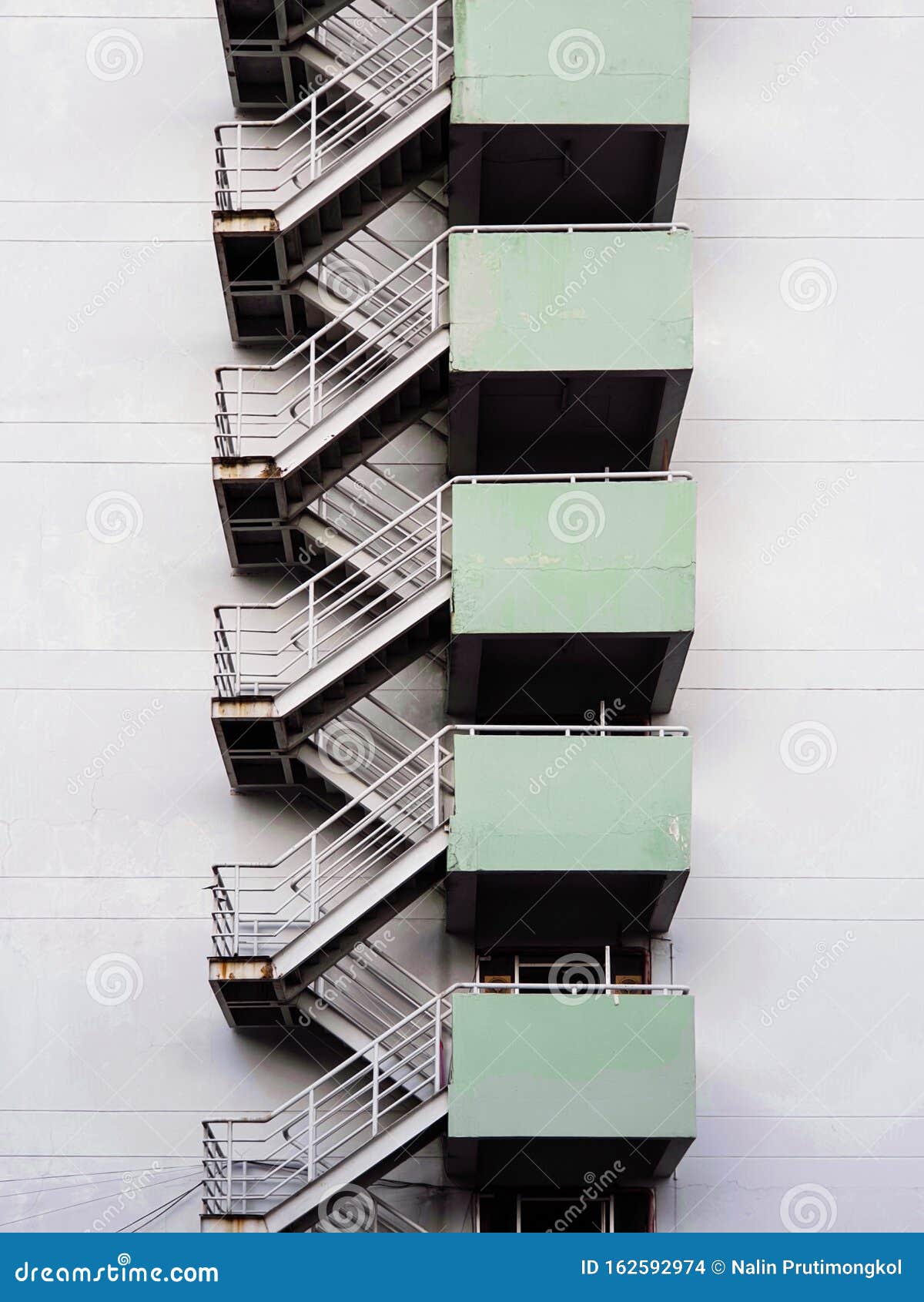 Staircase Iron with Rail.Emergency Exit Stock Photo - Image of brick ...
