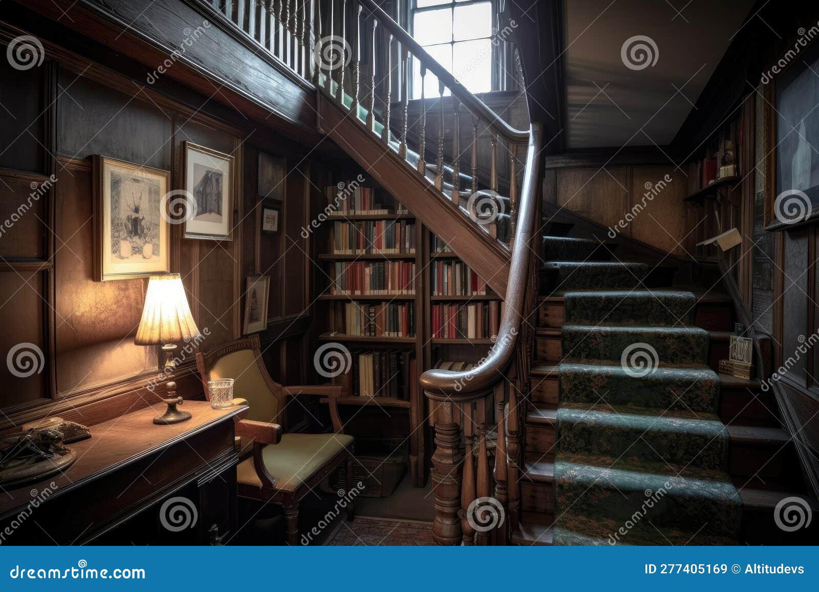Staircase in Library, Leading To the Second Floor with Books and ...