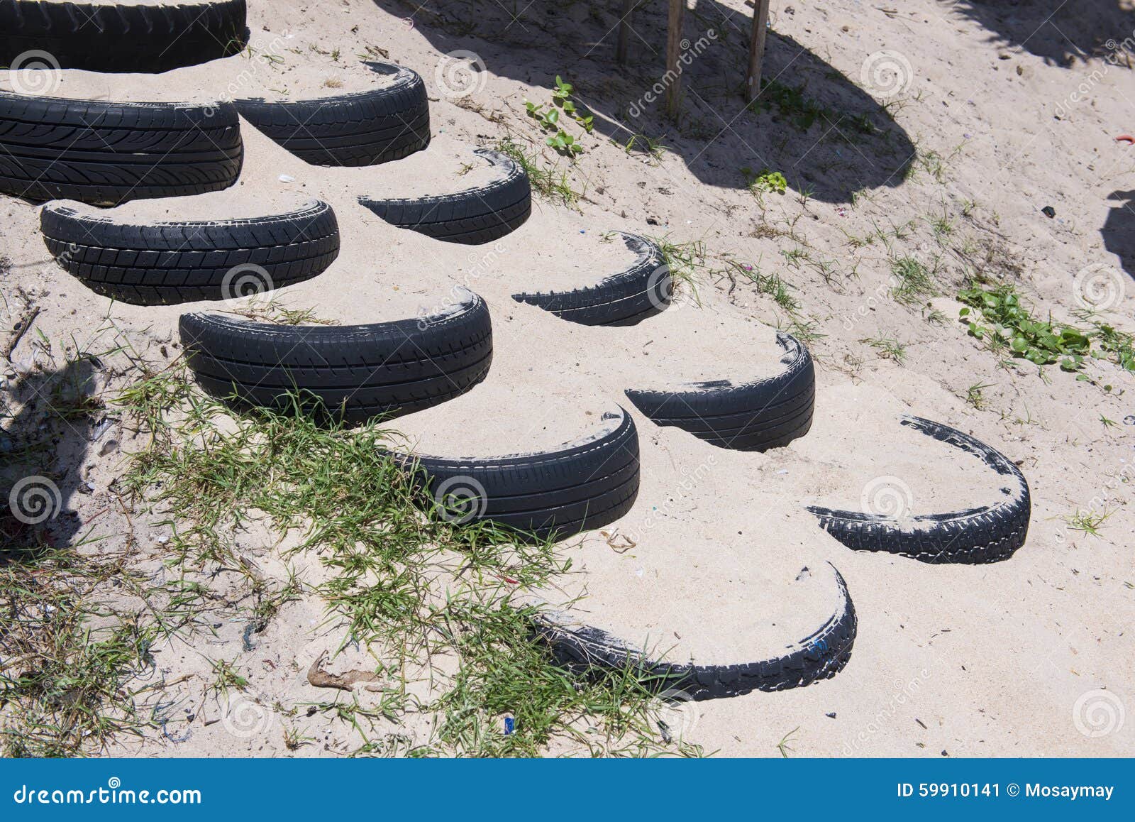 Staircase Made from Sand in the Tire on the Beach Stock Image - Image ...