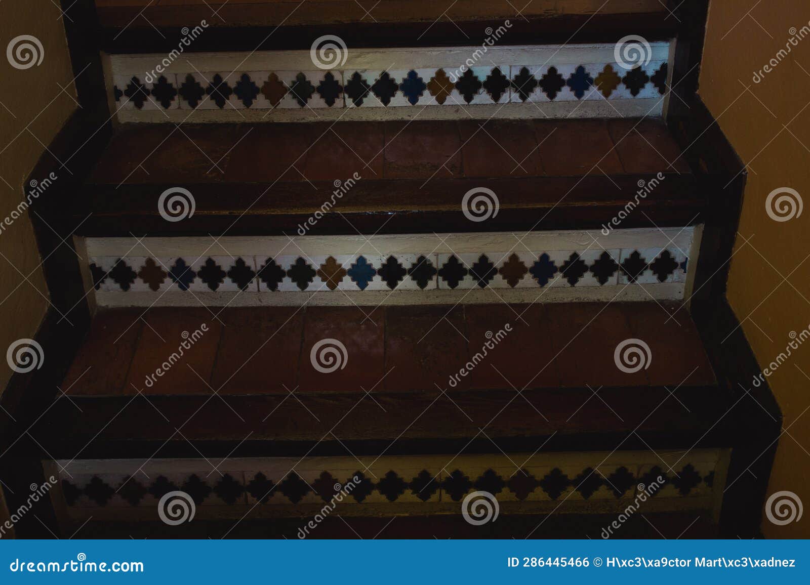 Staircase with Patterned Ceramic Tiles Stock Photo - Image of texture ...