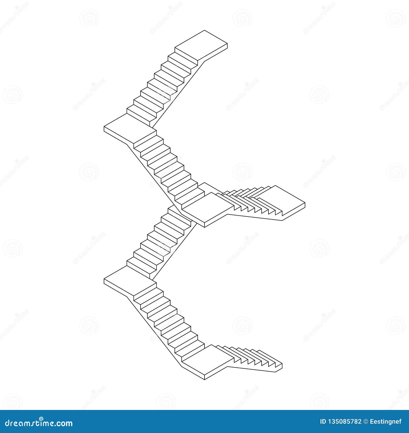 Staircase with Platforms. Vector Outline Illustration Stock Vector ...