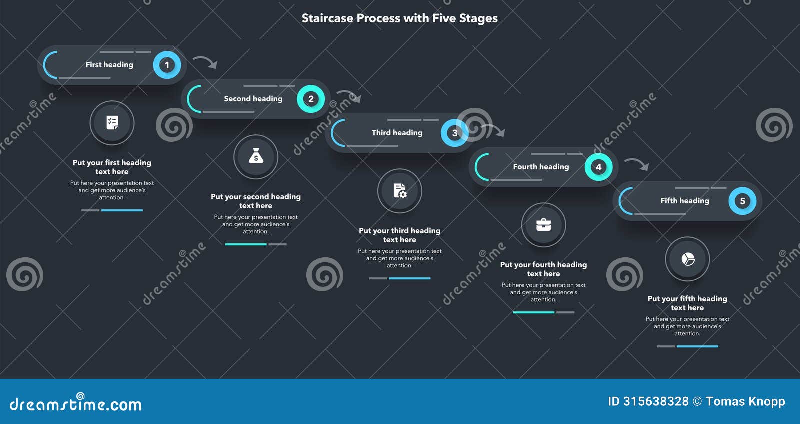 Staircase Process Infographic Template with Five Steps - Dark Version ...