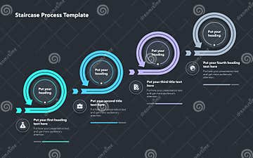Staircase Process Infographic Template with Four Circle Steps - Dark ...