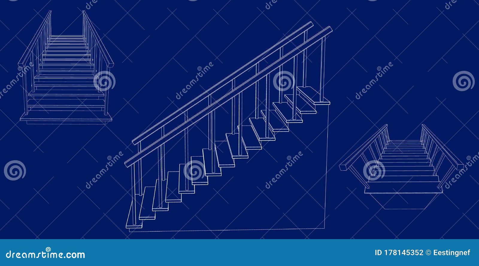 Staircase with Railing. 3d Vector Outline Illustration Stock Vector ...