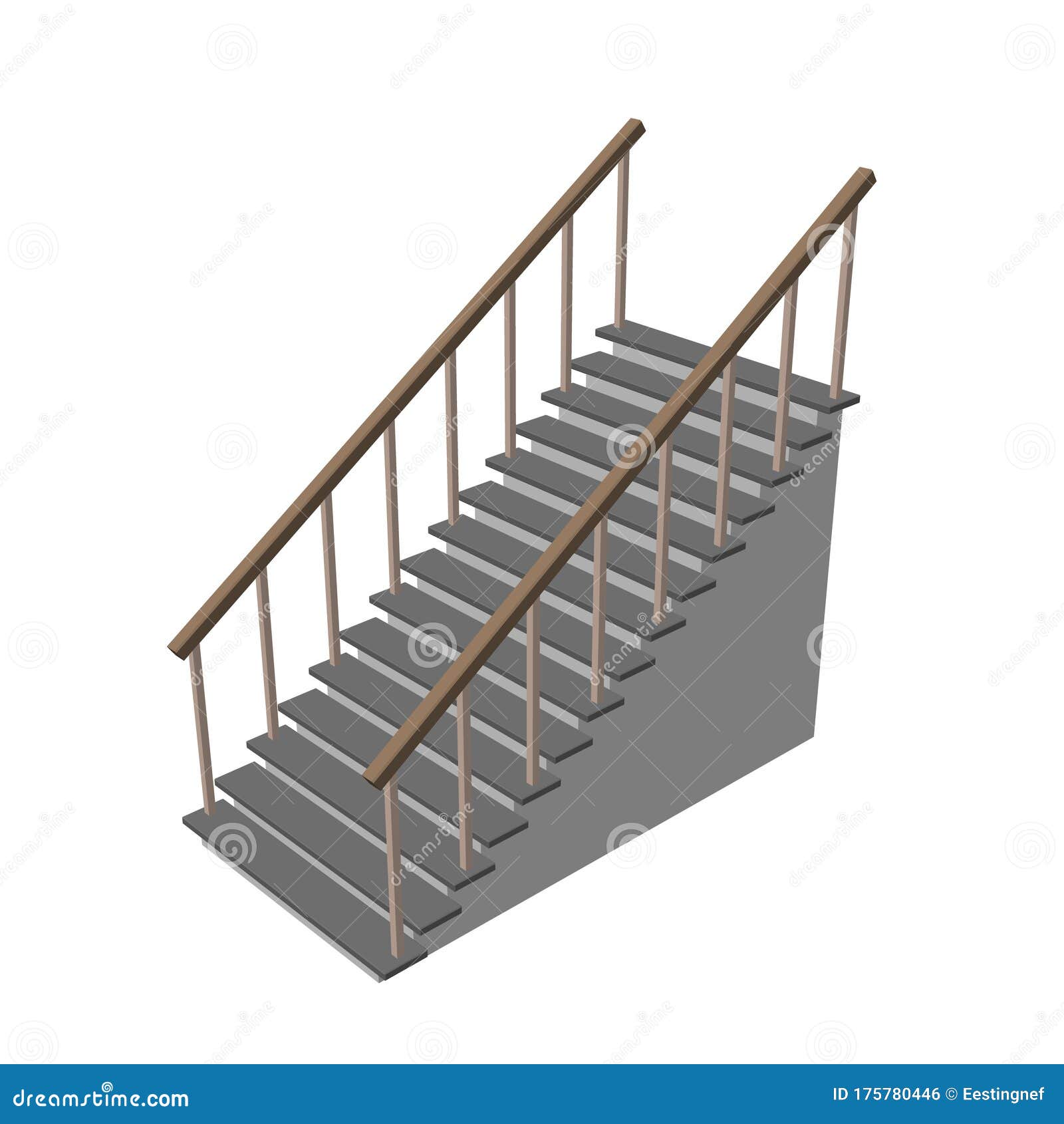Staircase with Railing. Isolated on White Background Stock Vector ...