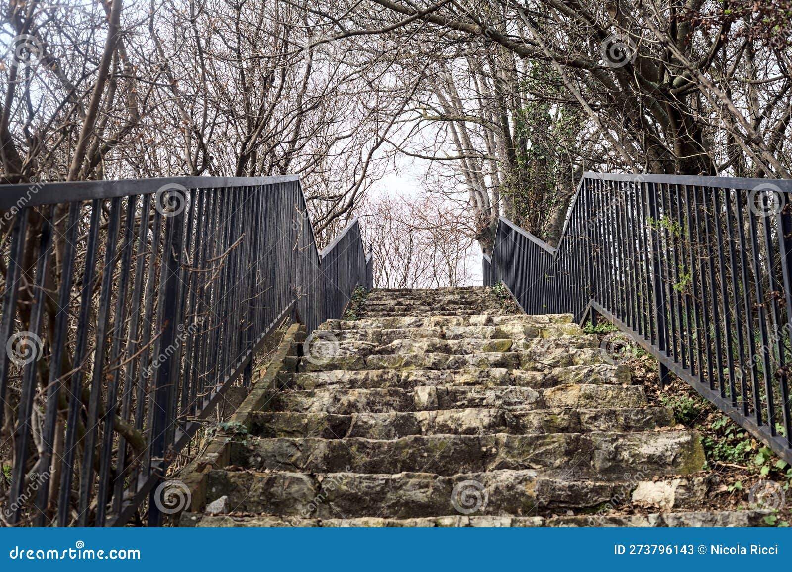 Staircase with Railings in a Park on a Cloudy Day Stock Image - Image ...