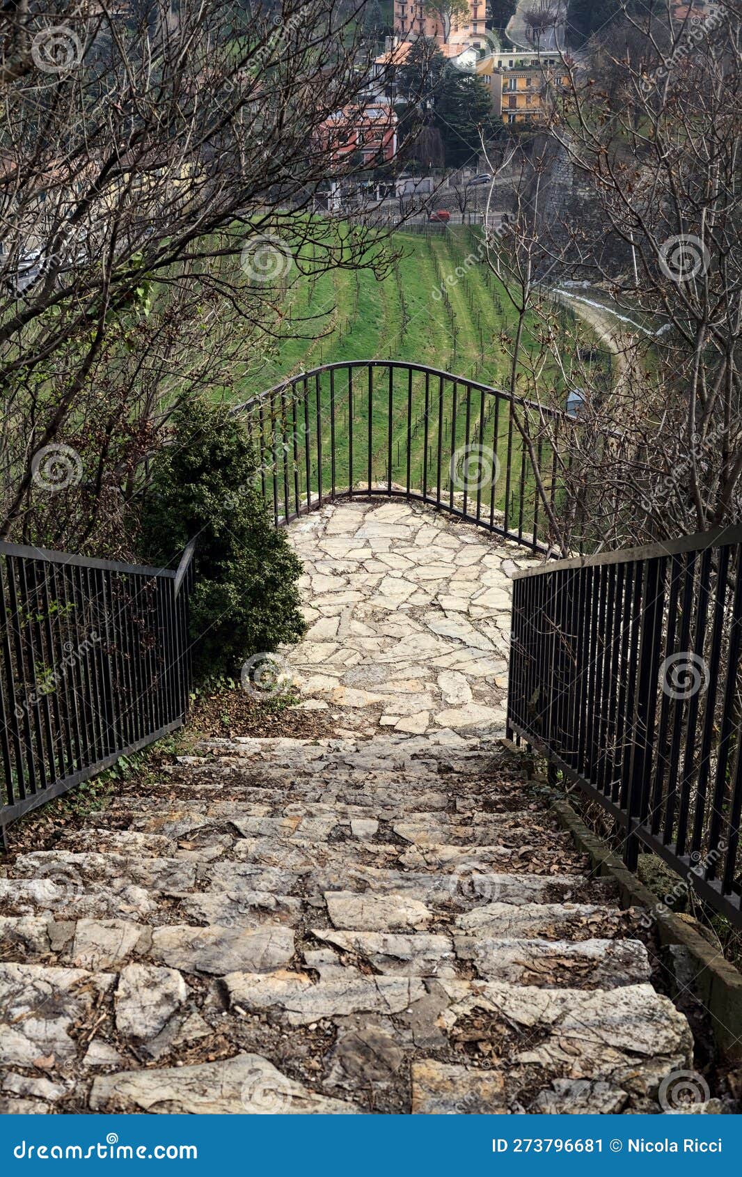 Staircase with Railings in a Park on a Cloudy Day Stock Image - Image ...