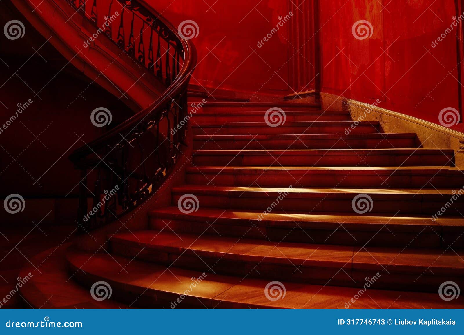 A Staircase with a Red Wall in the Background Stock Image - Image of ...