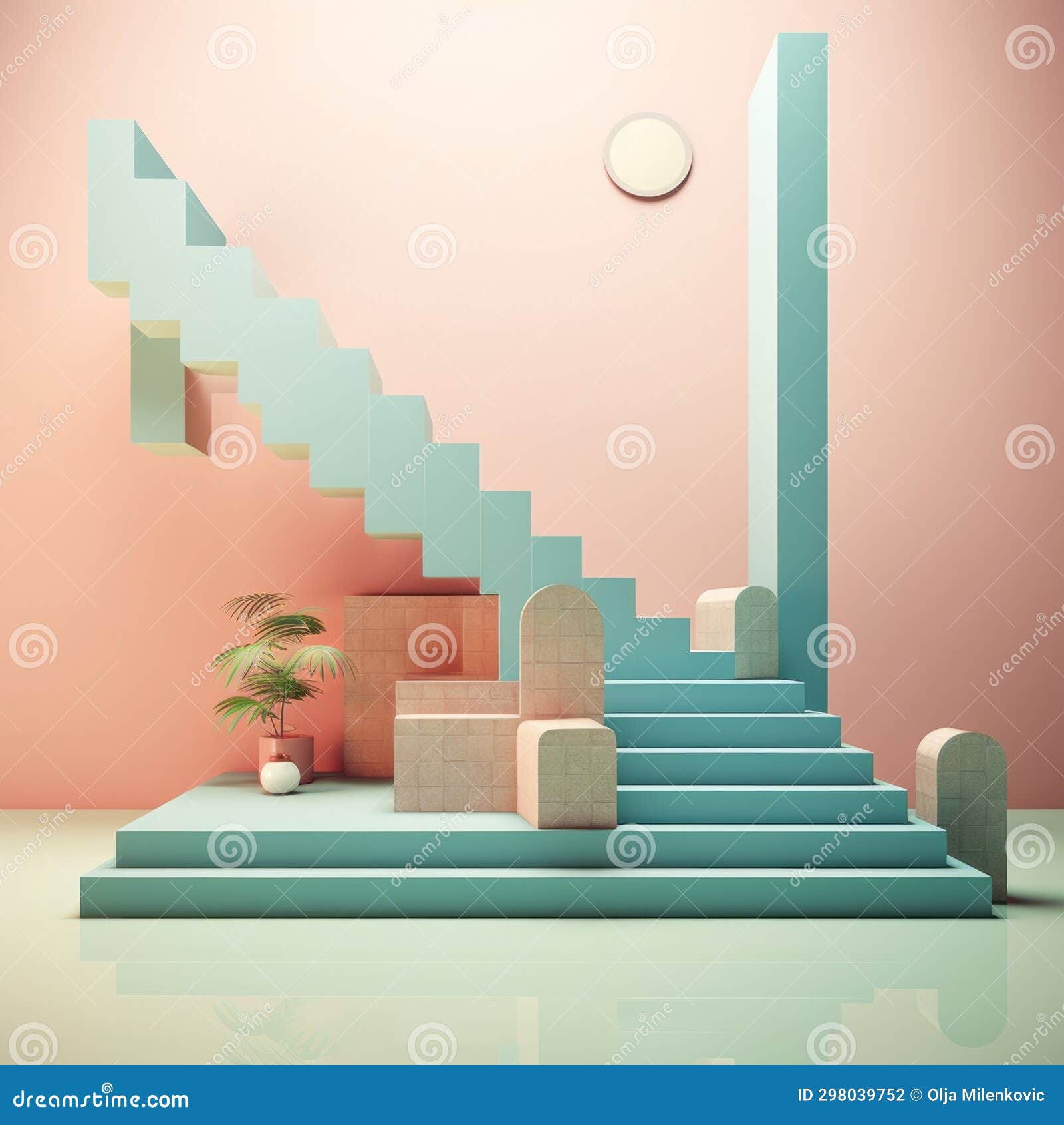 Staircase in the Room, 3d Render, Square Image Stock Illustration ...
